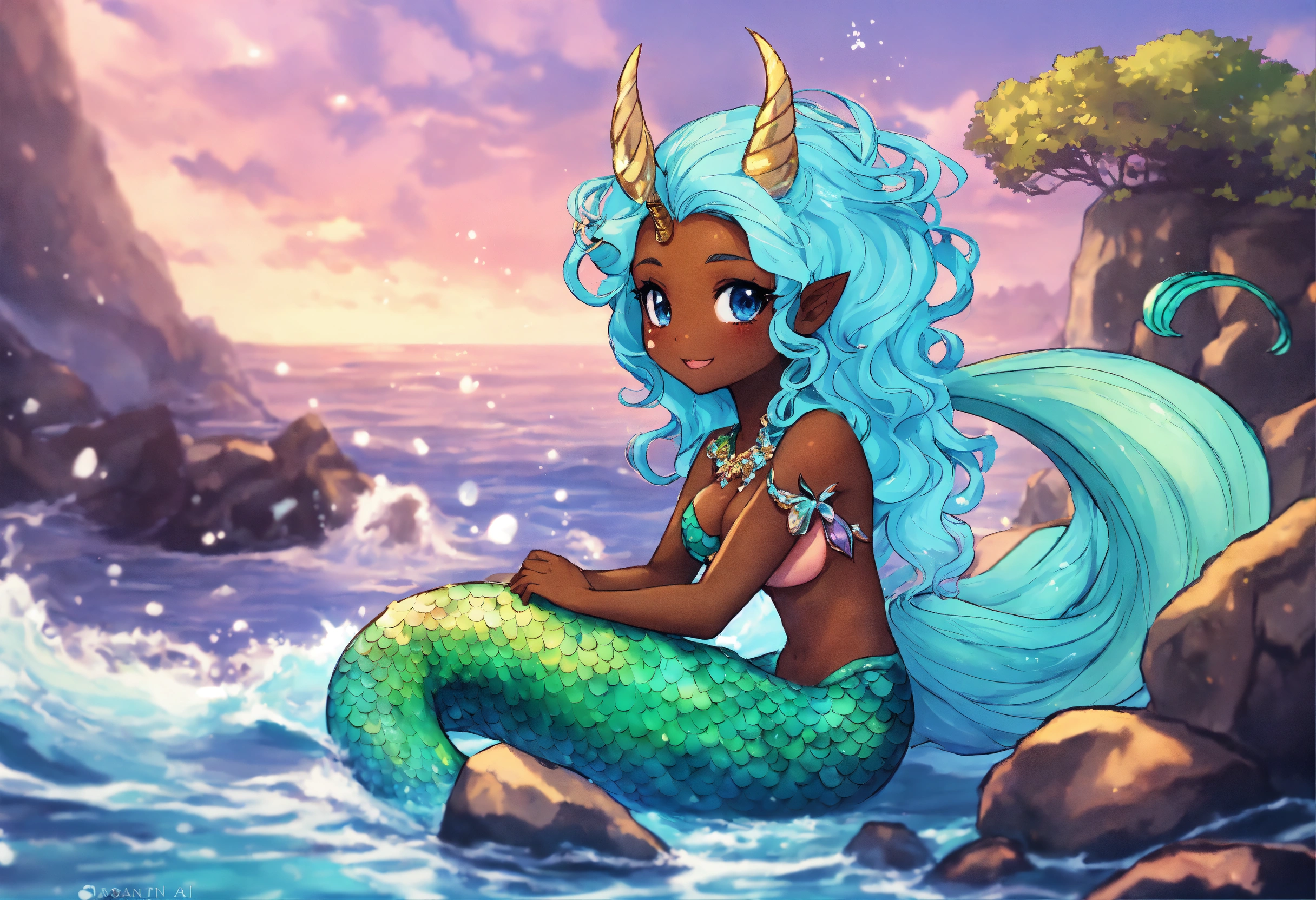 Lexica - Manga kawaii Melanated female unicorn-dragon-mermaid hybrid ...