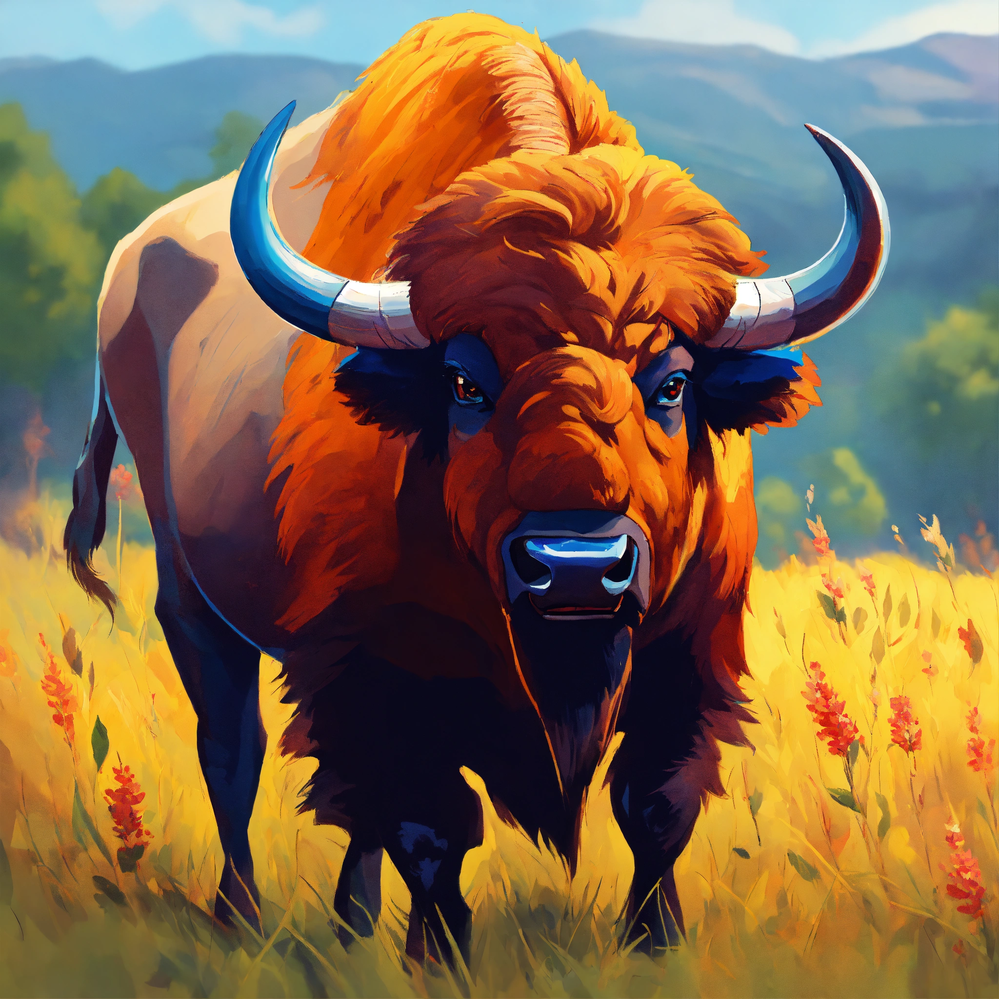 Lexica - Buffalo, cartoon oil paint, 2D illustration style, sharp focus ...