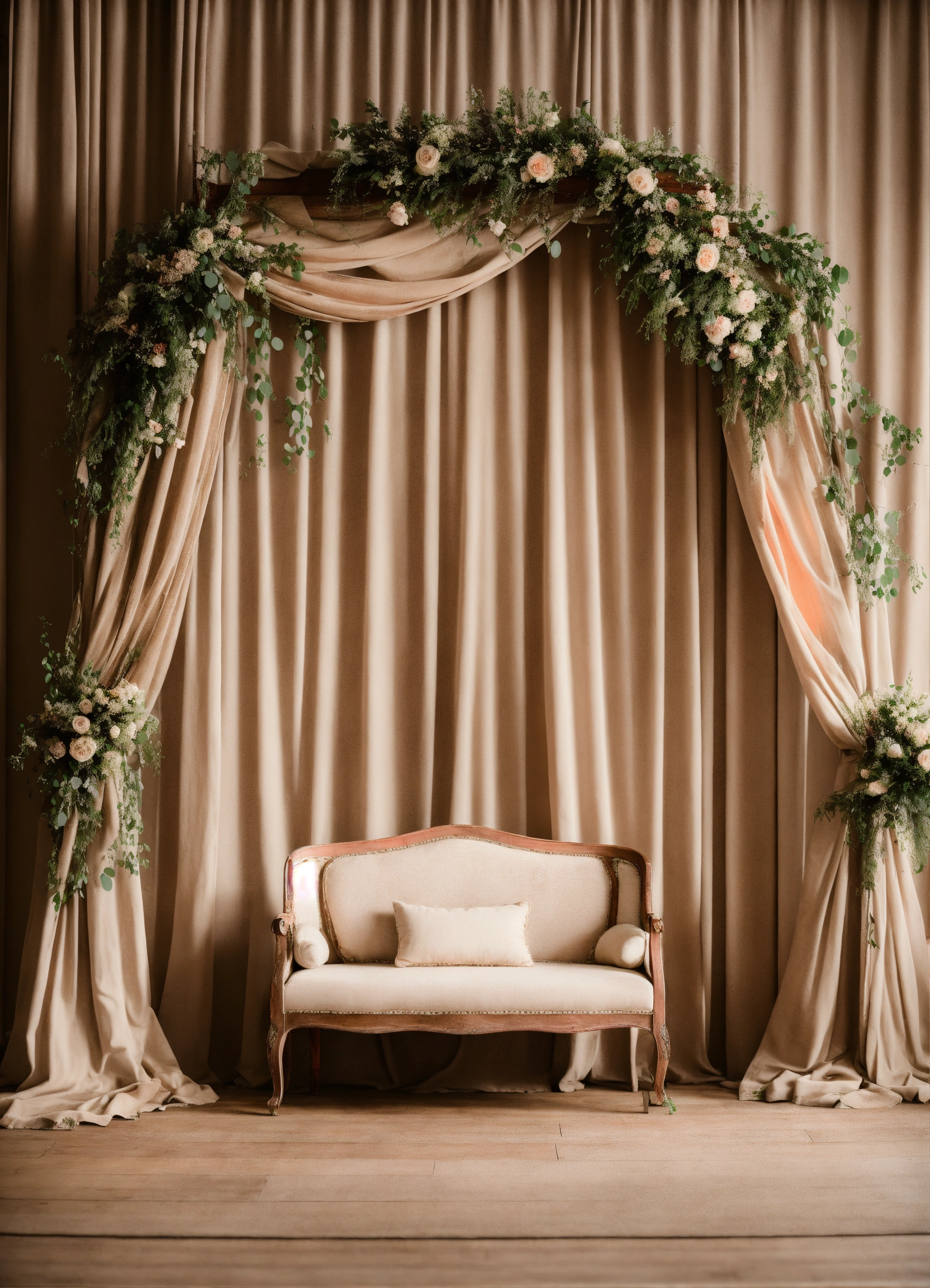 Lexica - A rustic and elegant wedding backdrop, with a beautiful beige ...