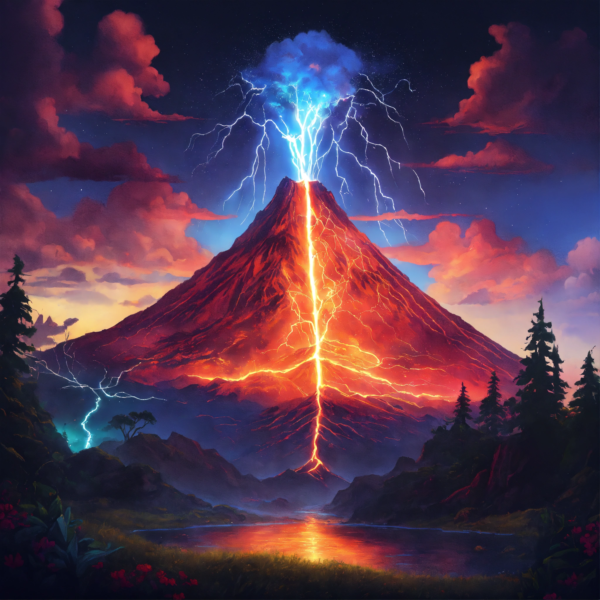Lexica - Image. illustrate a volcano with lightning coming out of it ...