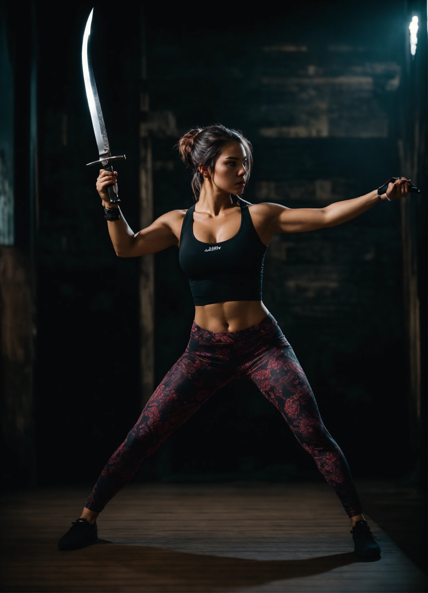 Lexica - Dangerous assassin in yoga pants, holding knife, attack stance ...