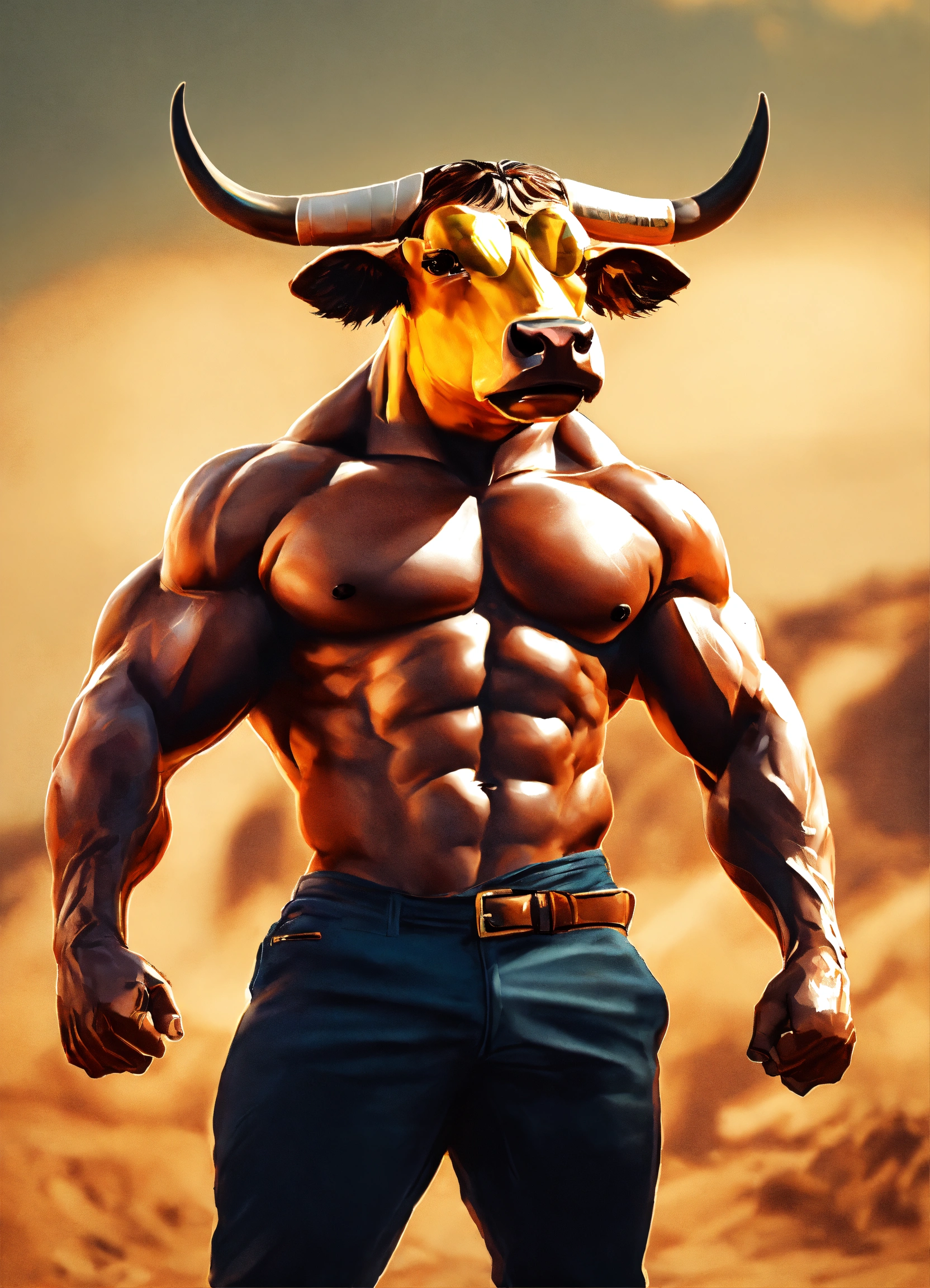 Lexica - A riped bull with abs that flex his arms with sunglasses