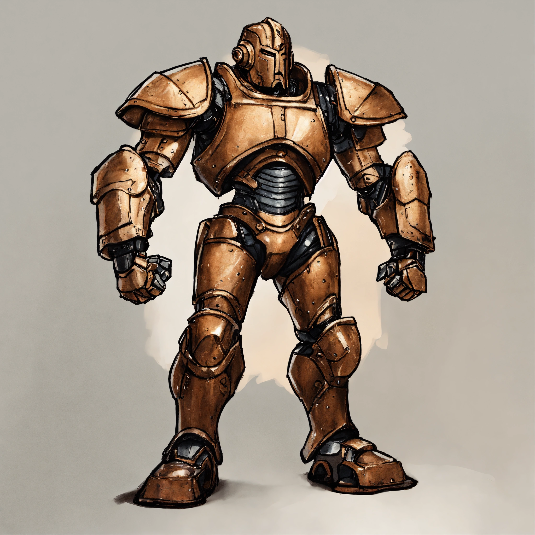 Lexica - Drawing of ancient bronze warforged robot holding fists in a ...