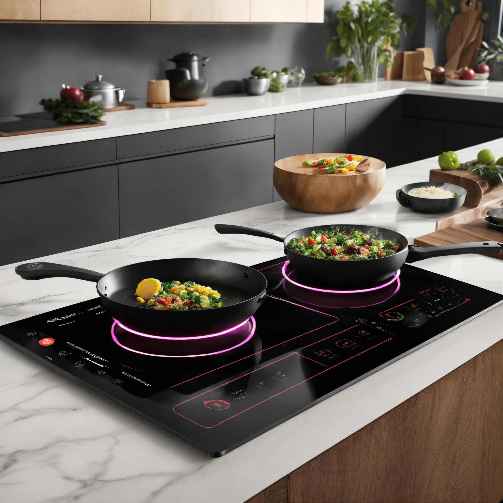 Lexica - Tablet set within a kitchen island's countertop, intuitive UI/UX design interface for a ...