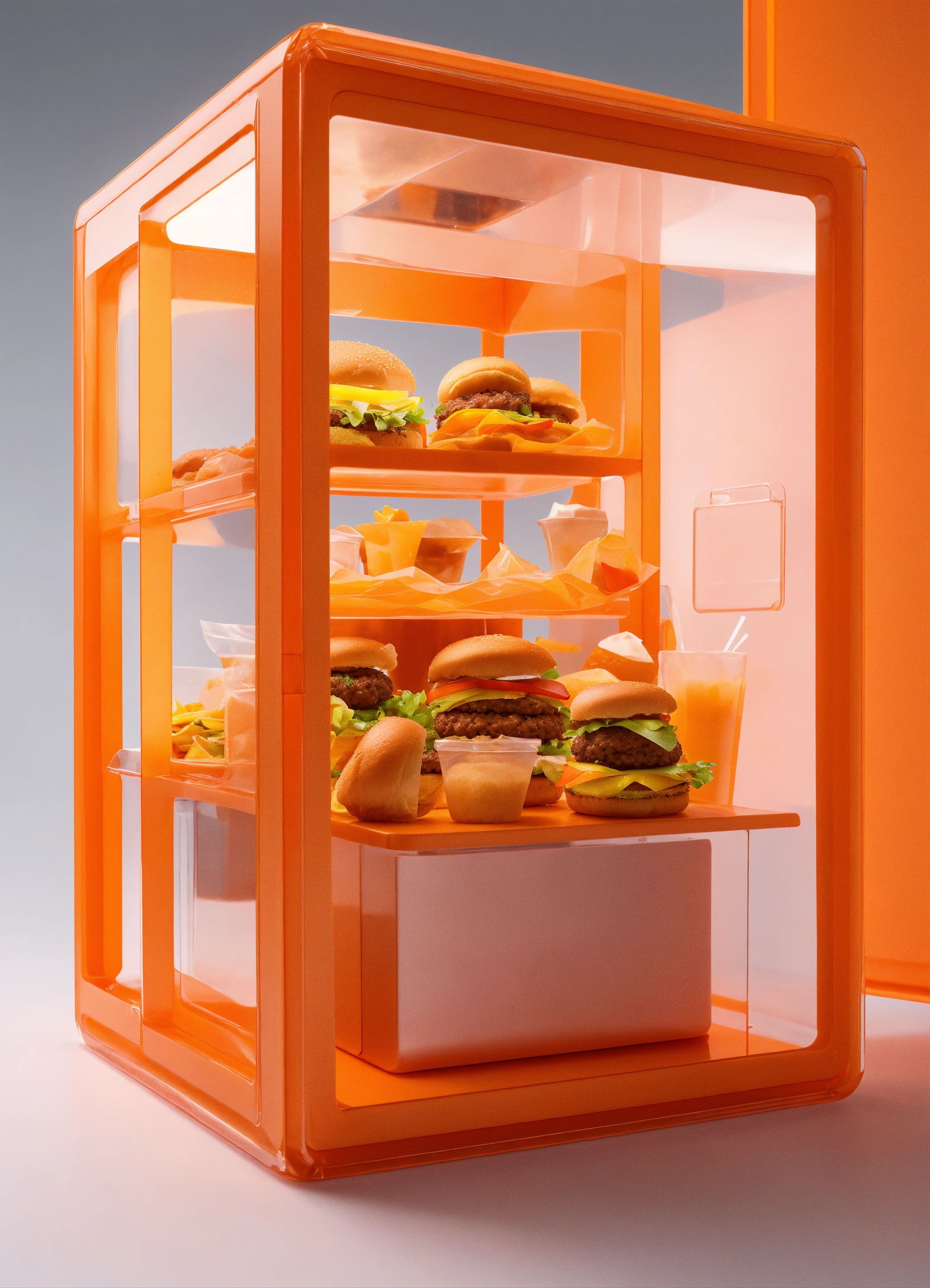 Lexica - Cube, 4k, small orange fast food business inside cube!, clear ...