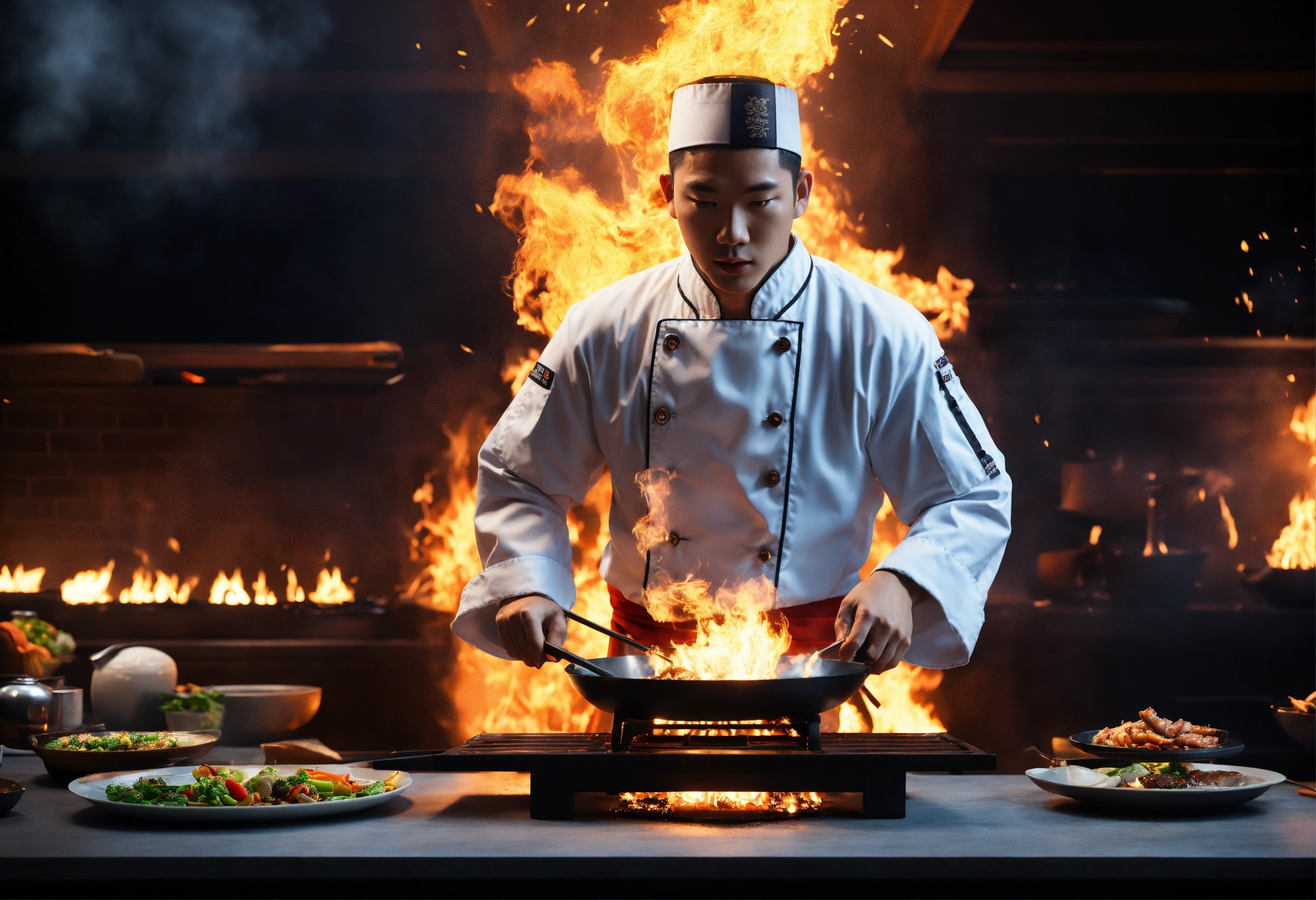 Lexica - Cheff with white clothes, cooking in teppanyaki table with ...
