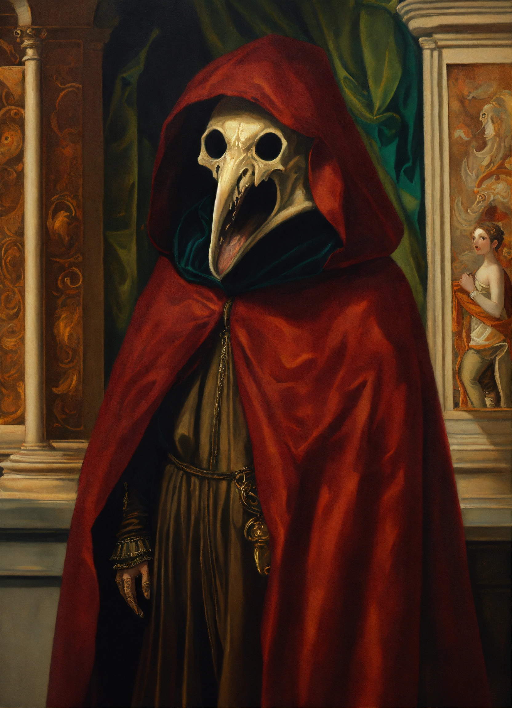 Lexica - Renaissance oil painting of a scary creature wearing a cloak ...