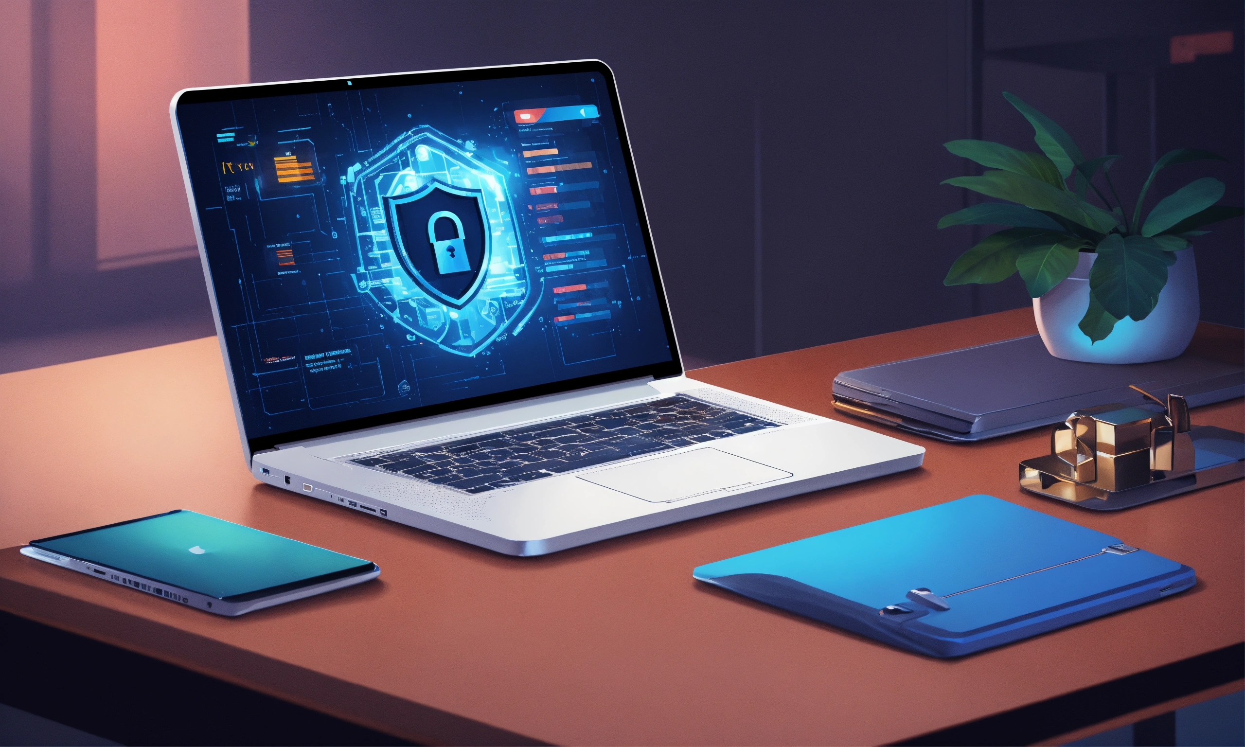 Lexica - Cyber security laptop on desk illustration