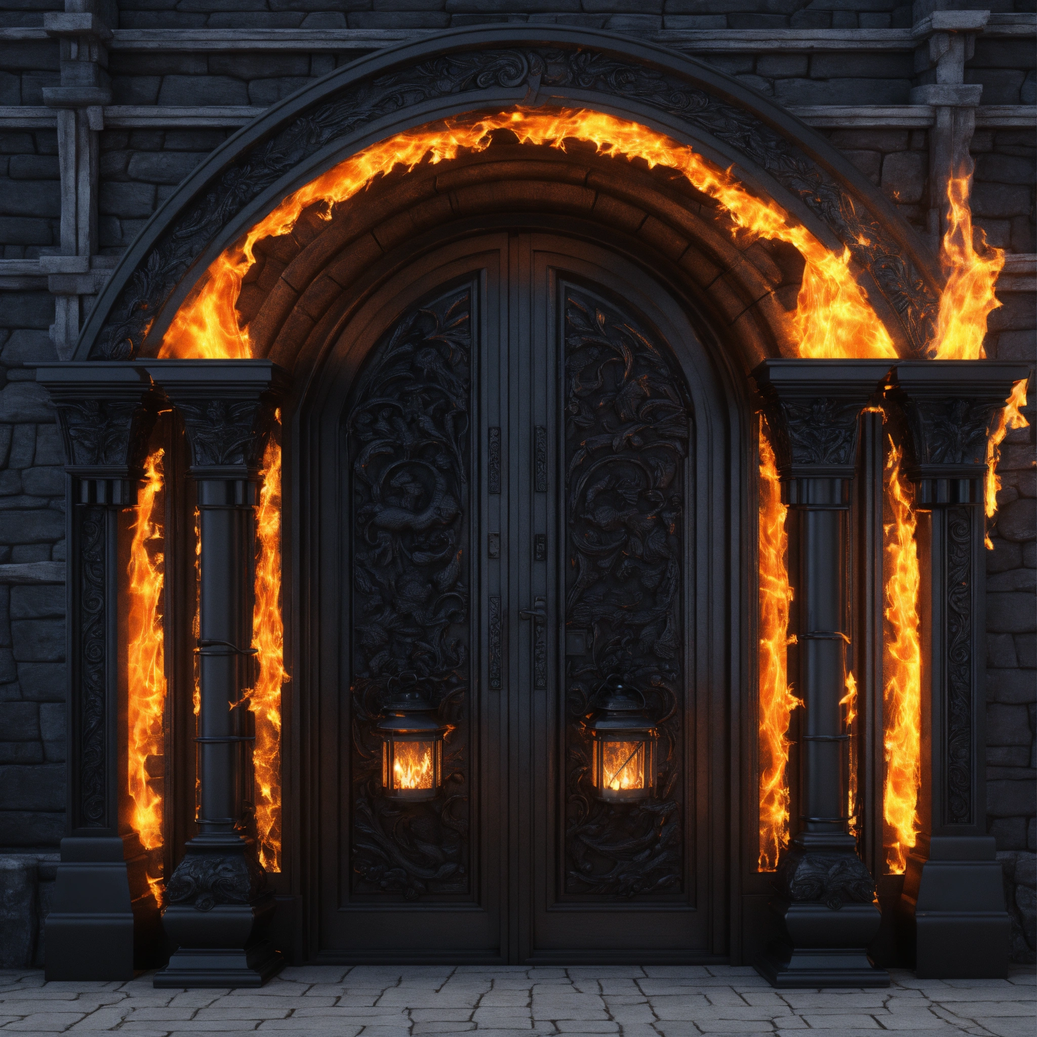 Lexica - 3D double castle doors black obsidian engraved with vampires ...