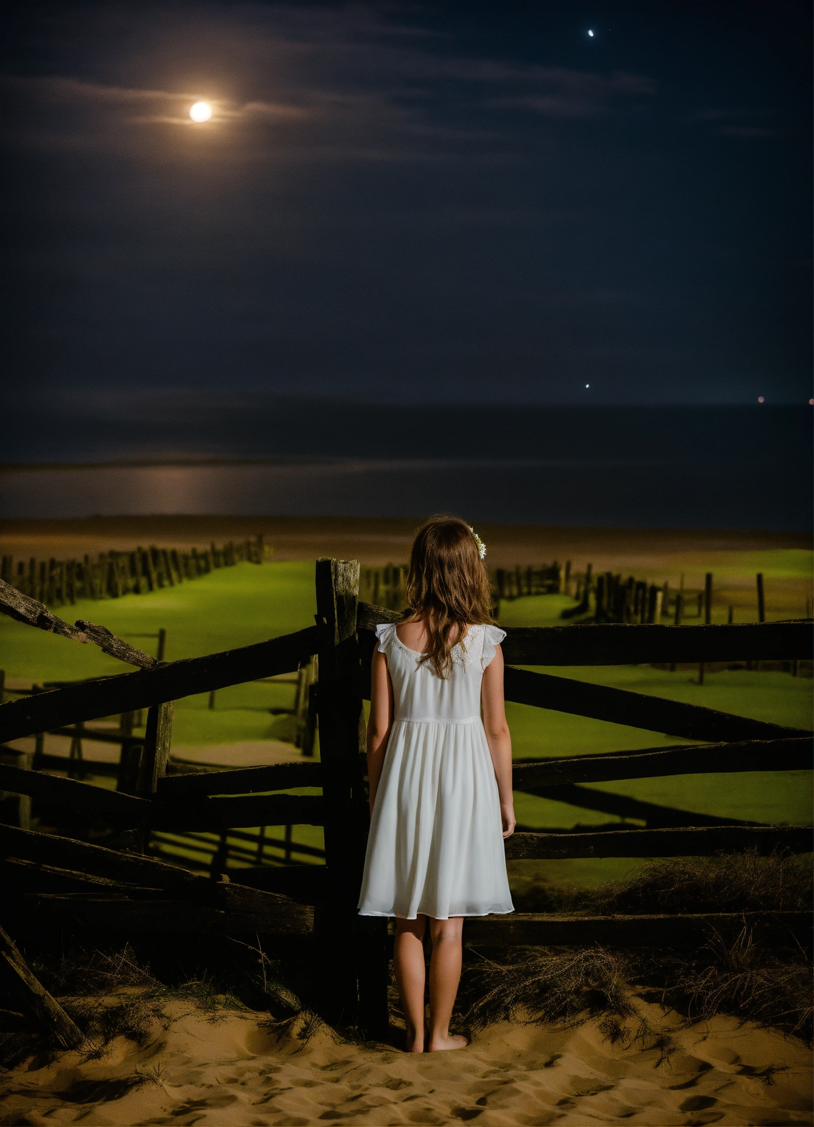 Lexica - Ghostly young girl, white dress, long distant shot, bleak ...