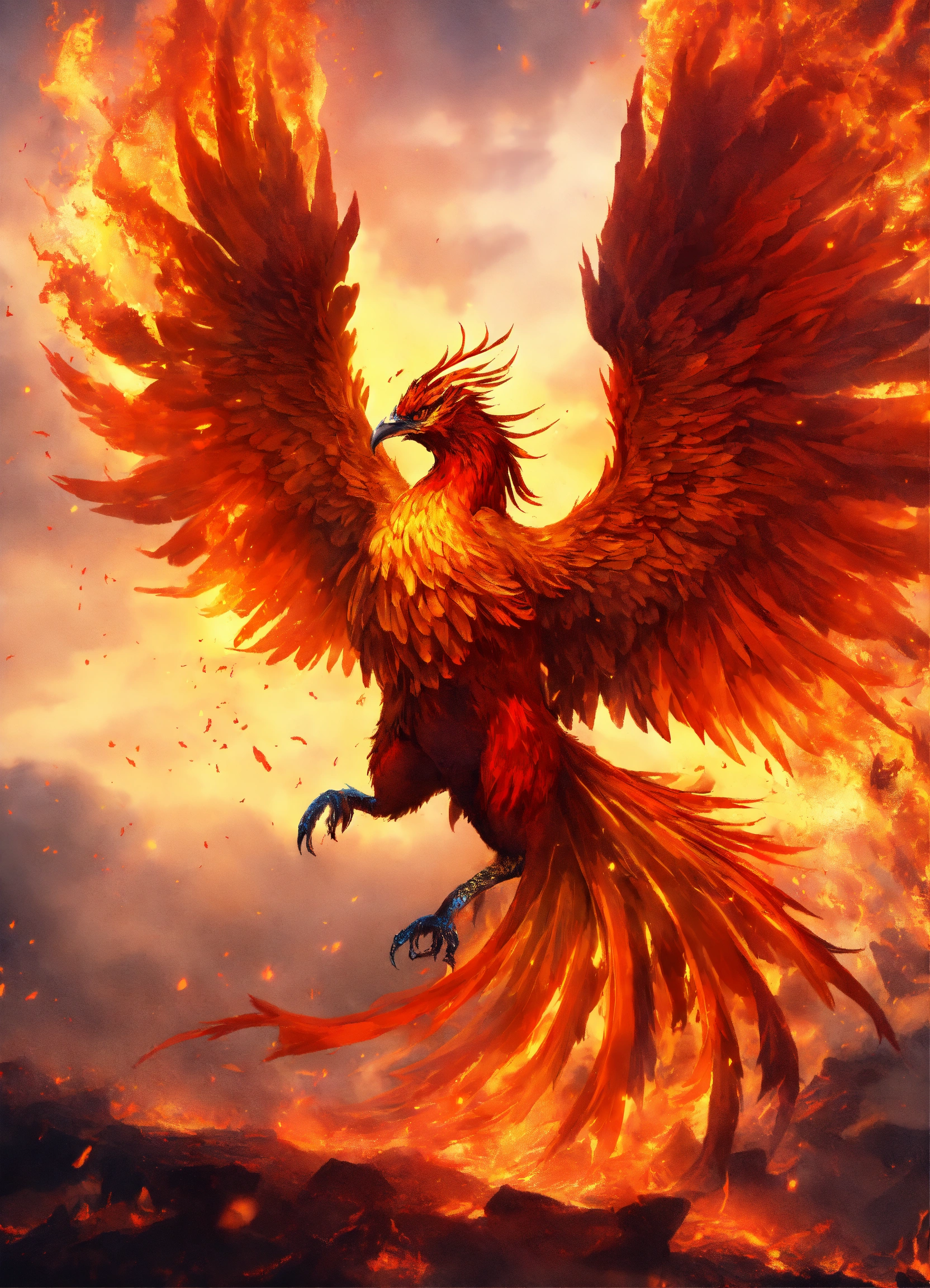 Lexica - A fire-coloured raging old Phoenix rising from ashes with its ...