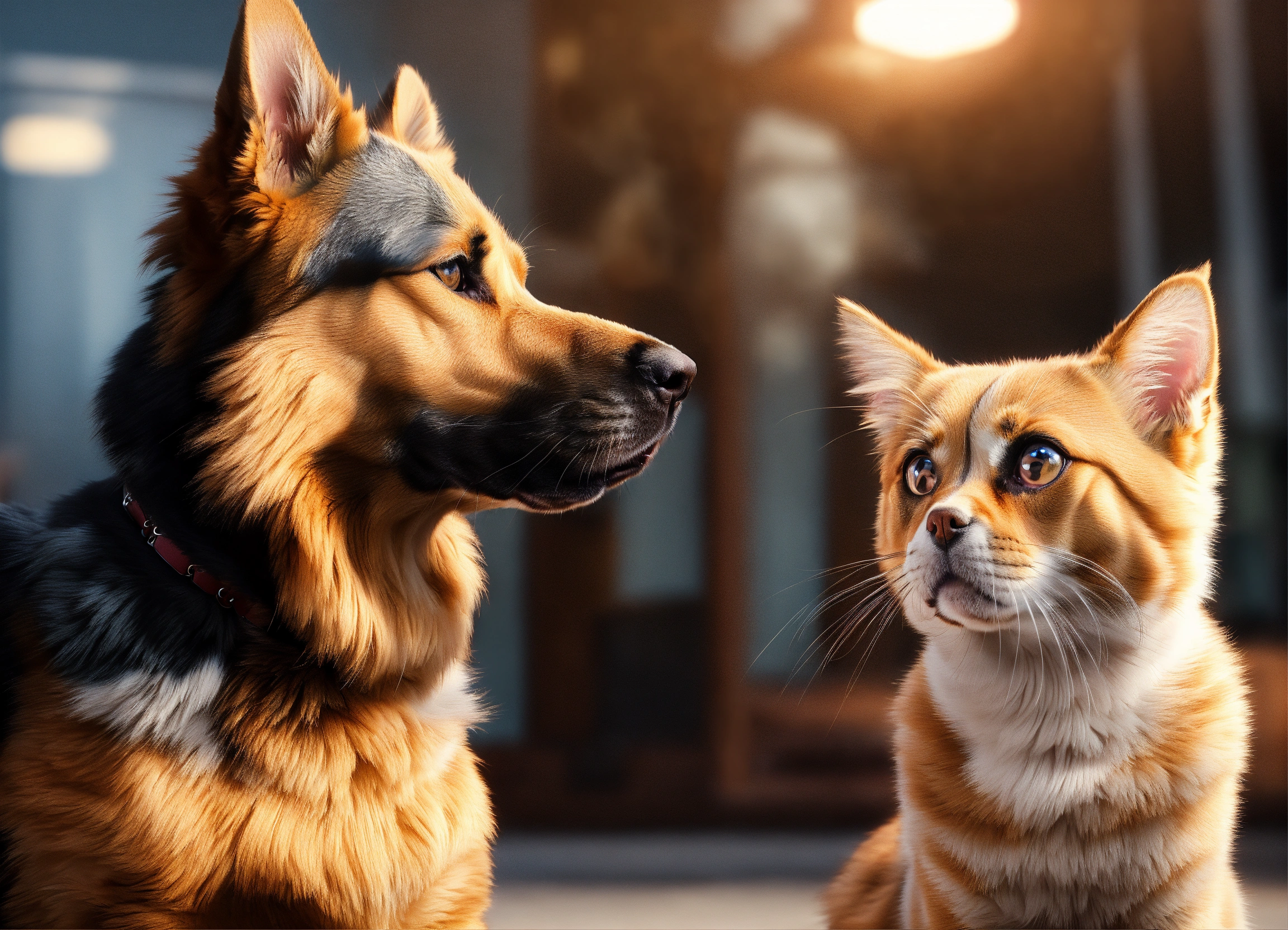 Lexica - Photorealistic, A dog and a cat, looking at each other, facing ...