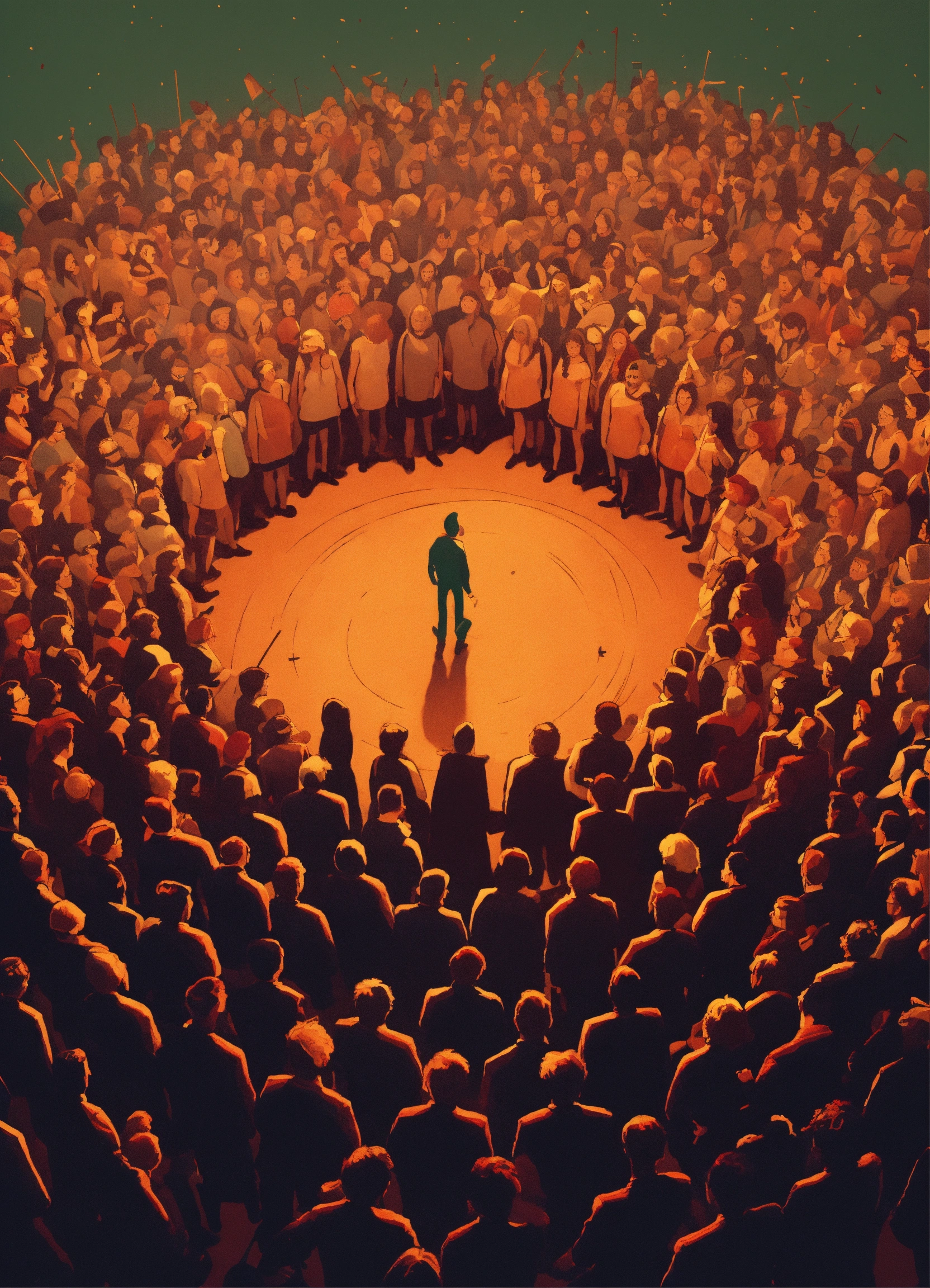 Lexica - A lone person getting surrounded by an angry mob of people in ...