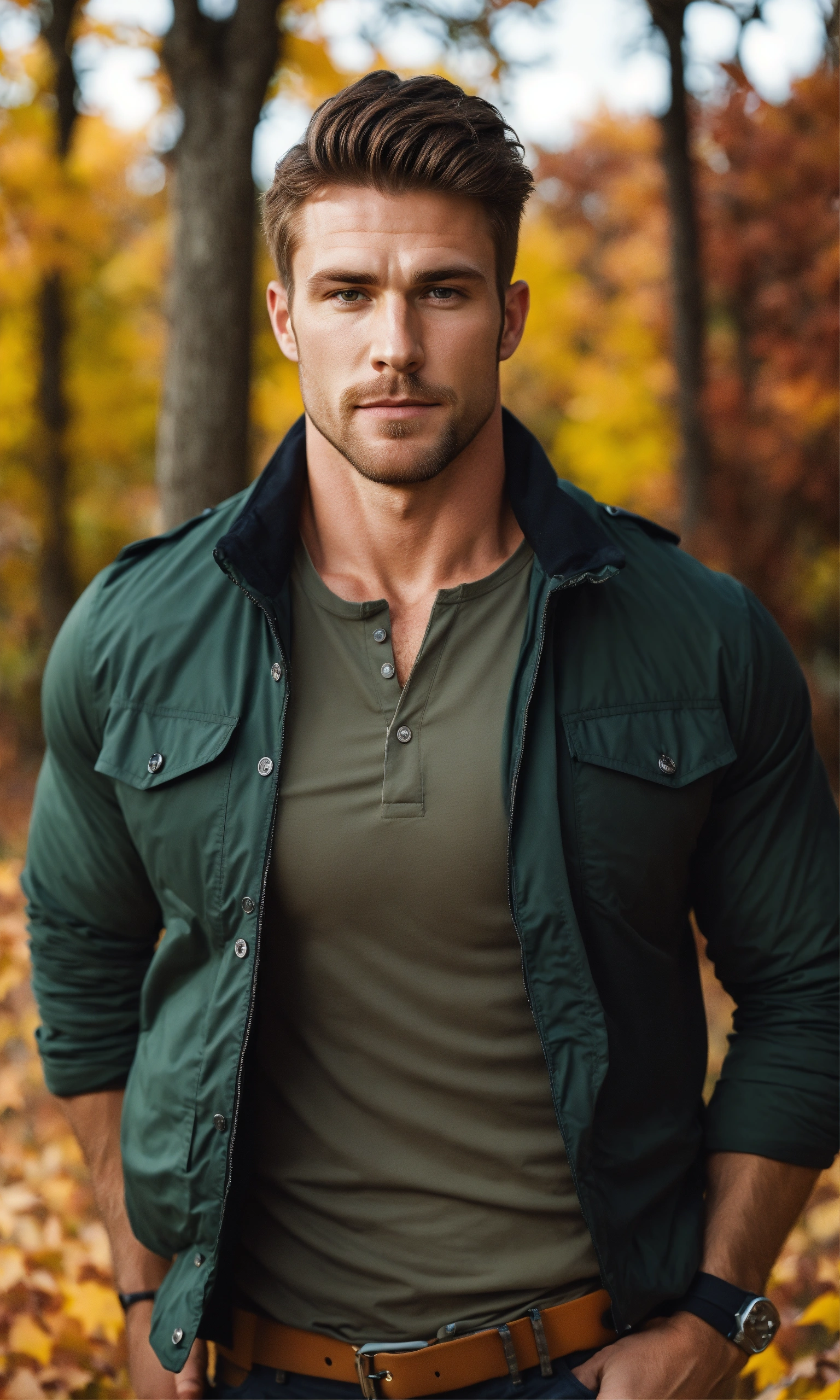 Lexica - Handsome white man, muscular looking at camera in the fall