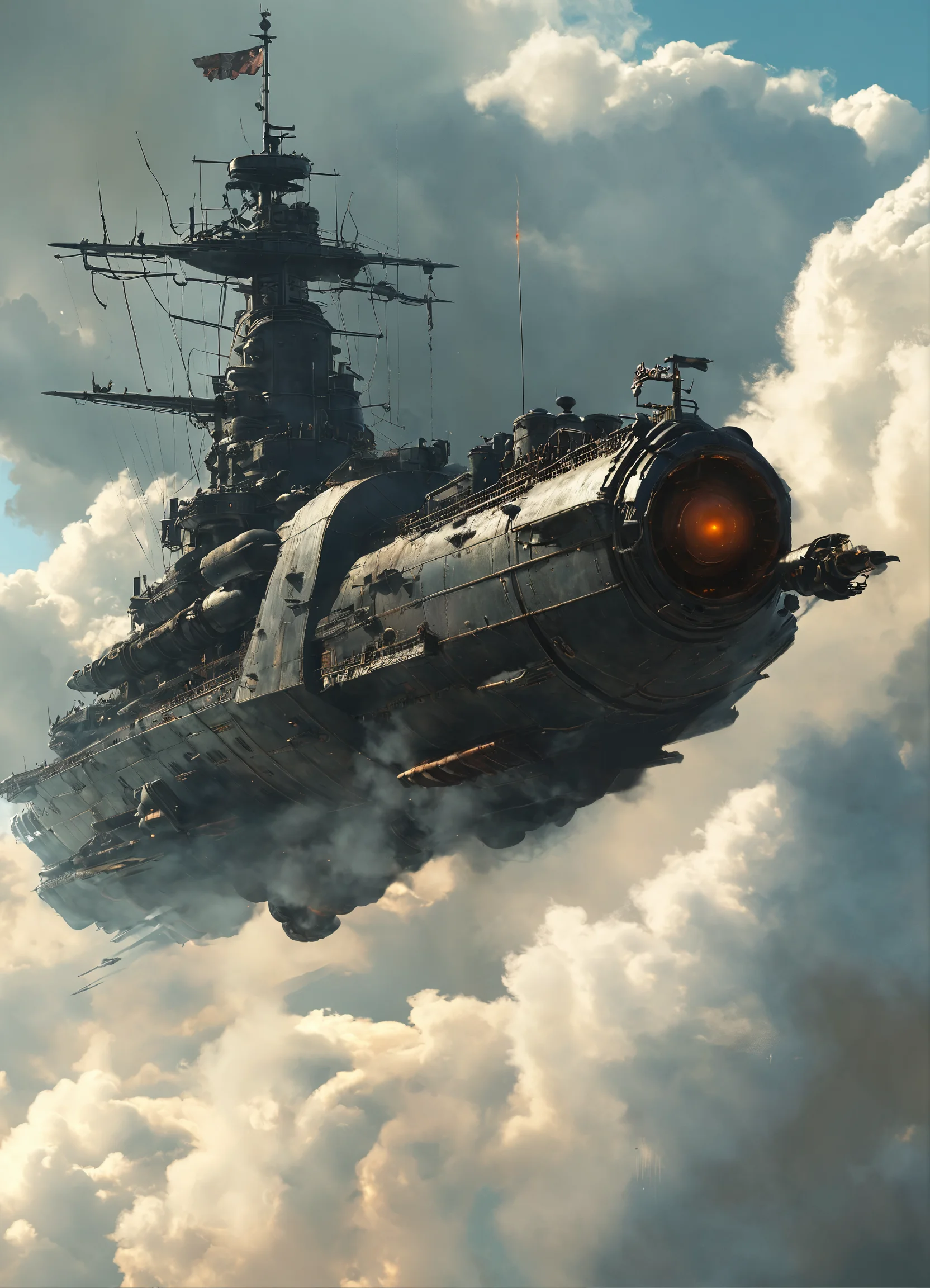 Lexica - A mighty battle frigate flying through the clouds in ...