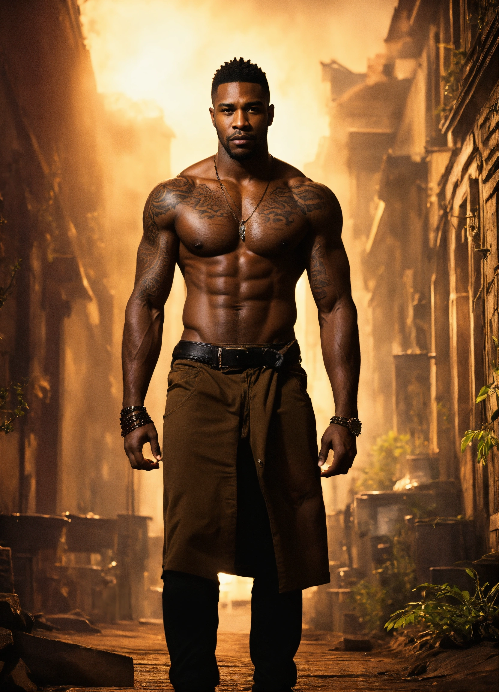 Lexica - Very handsome black man, werewolf shifter, tattoos on arms and ...