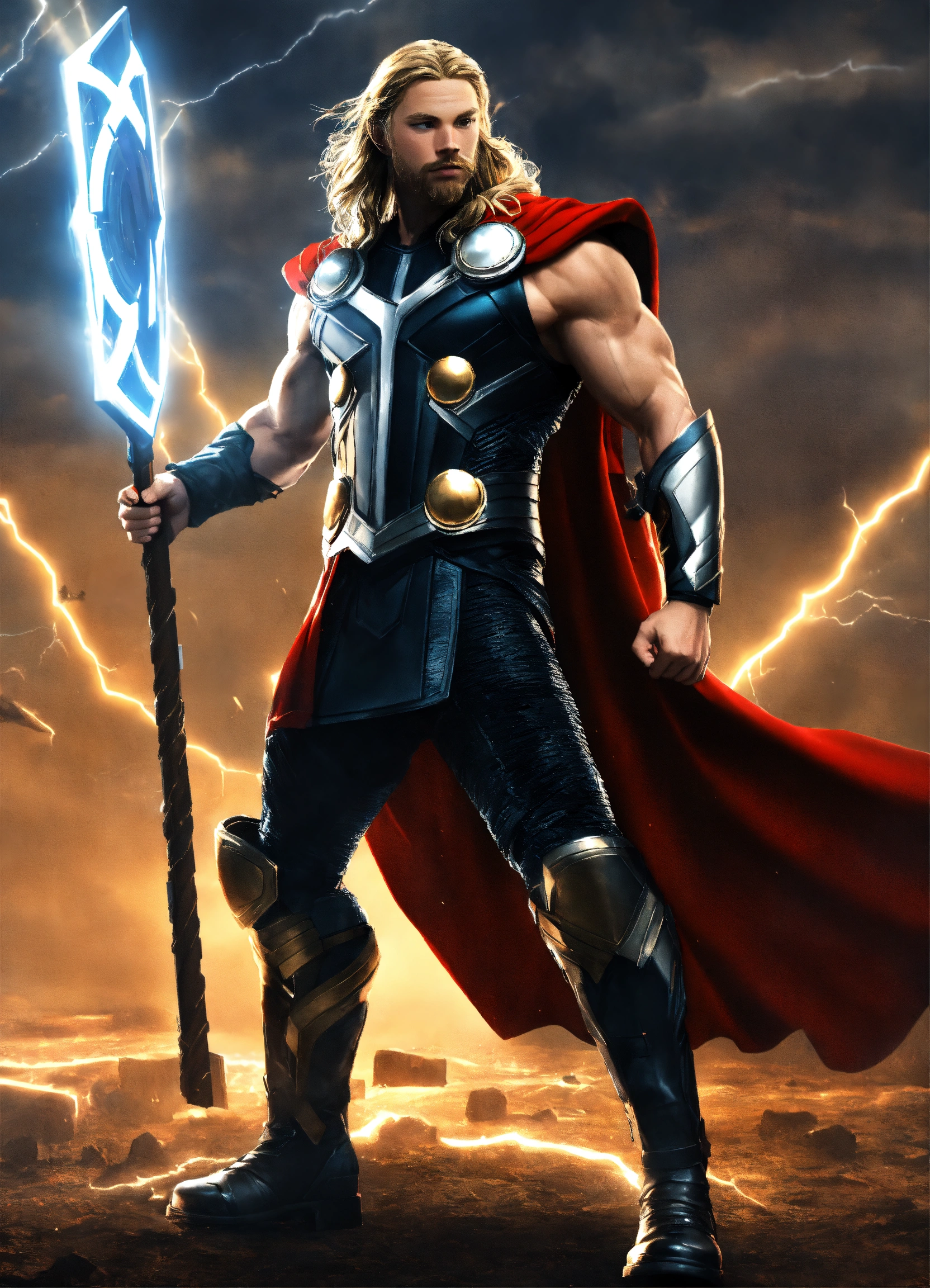 Lexica - Thor time traveling, 2D render, full-body view