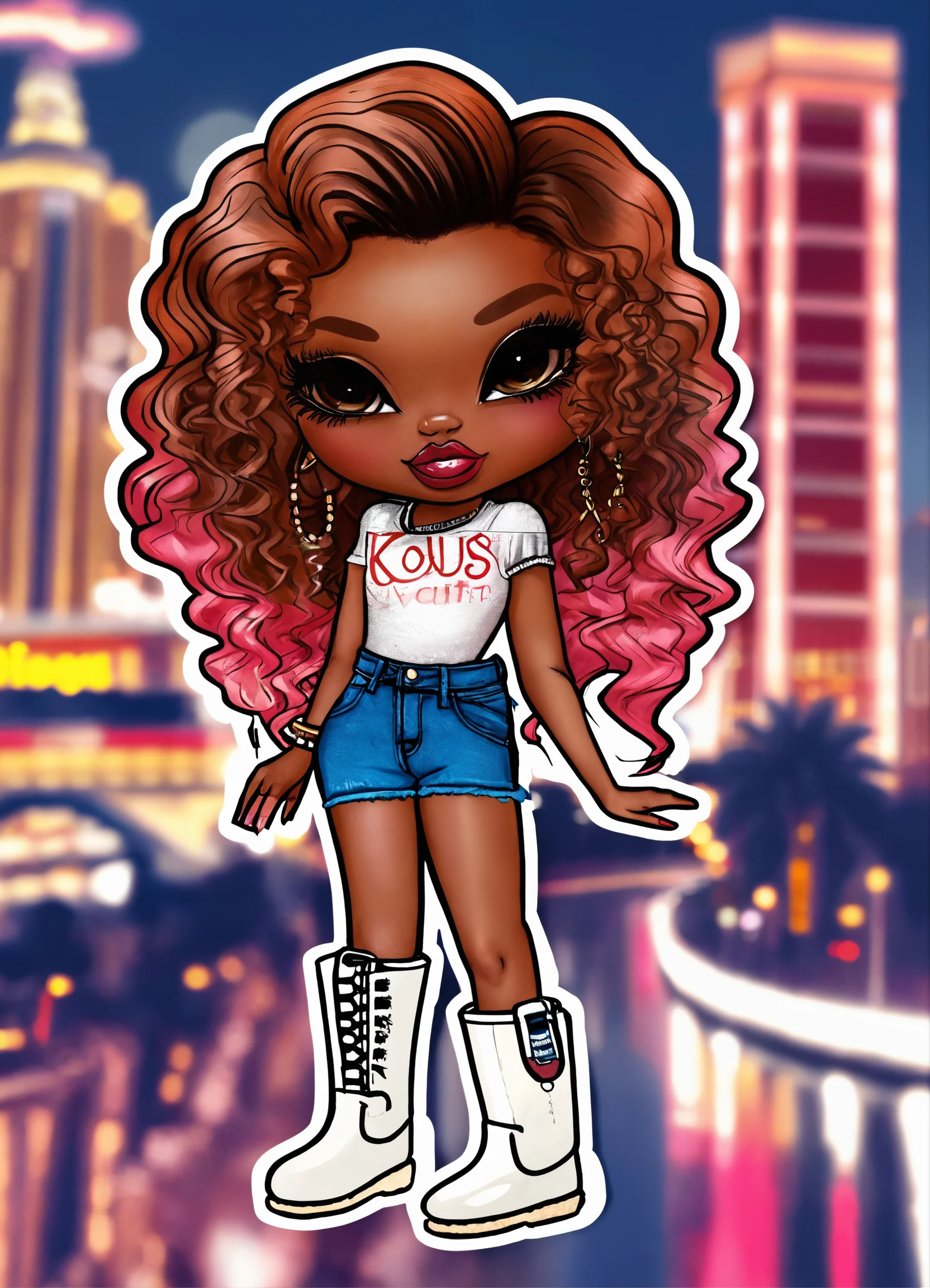 Lexica - Chibi sticker of tan skin tone Beautiful Black Woman women red ...