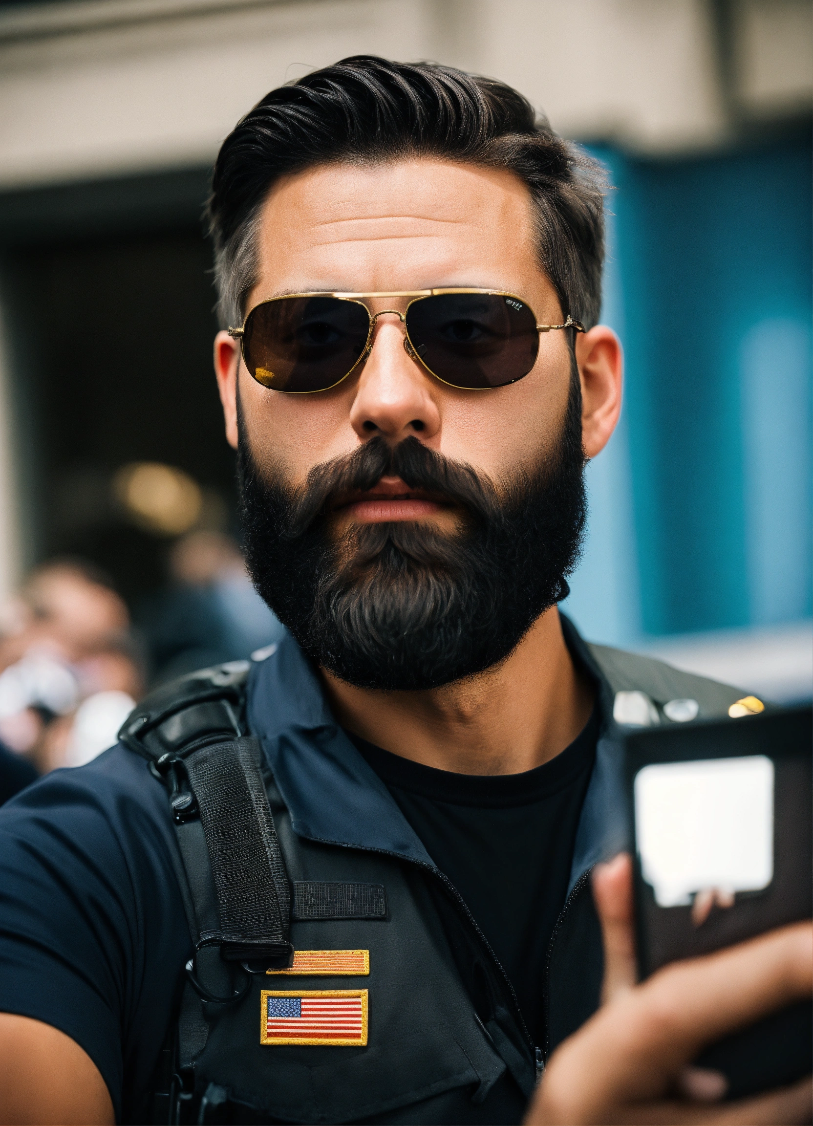 Lexica - An FBI agent taking a selfie with a slight beard with ...