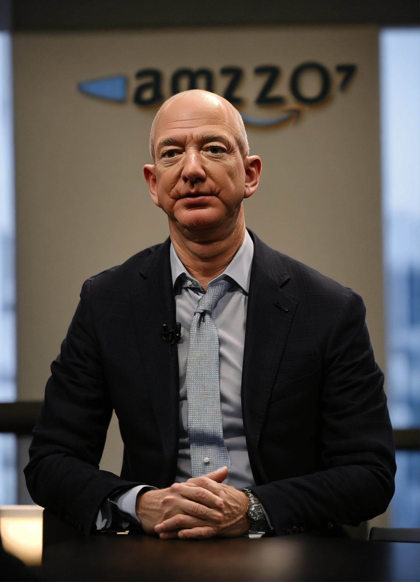Lexica - Jeff Bezos in conference room in front of Amazon building ...