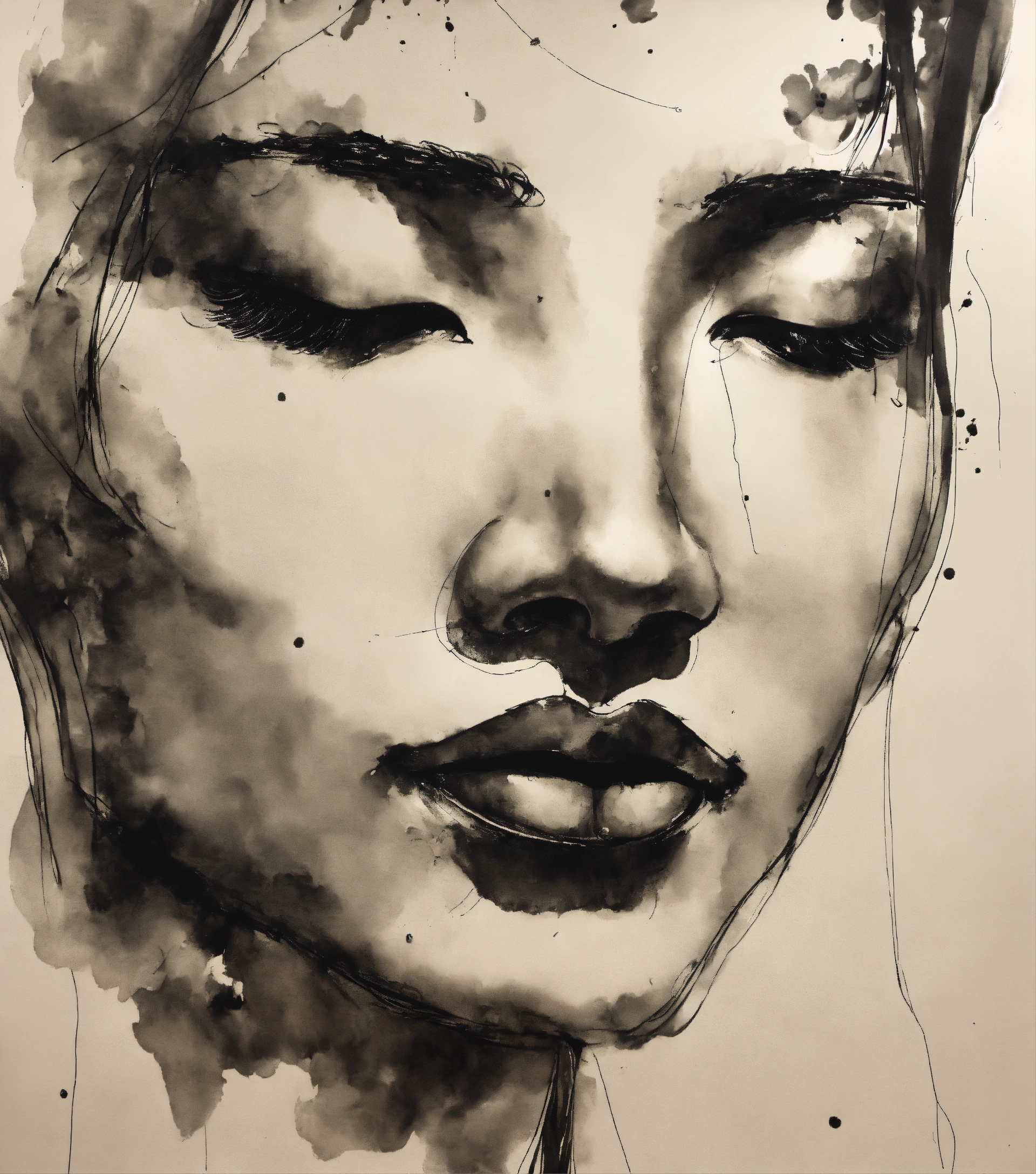 Lexica - One liner stroke of a face in chinese ink