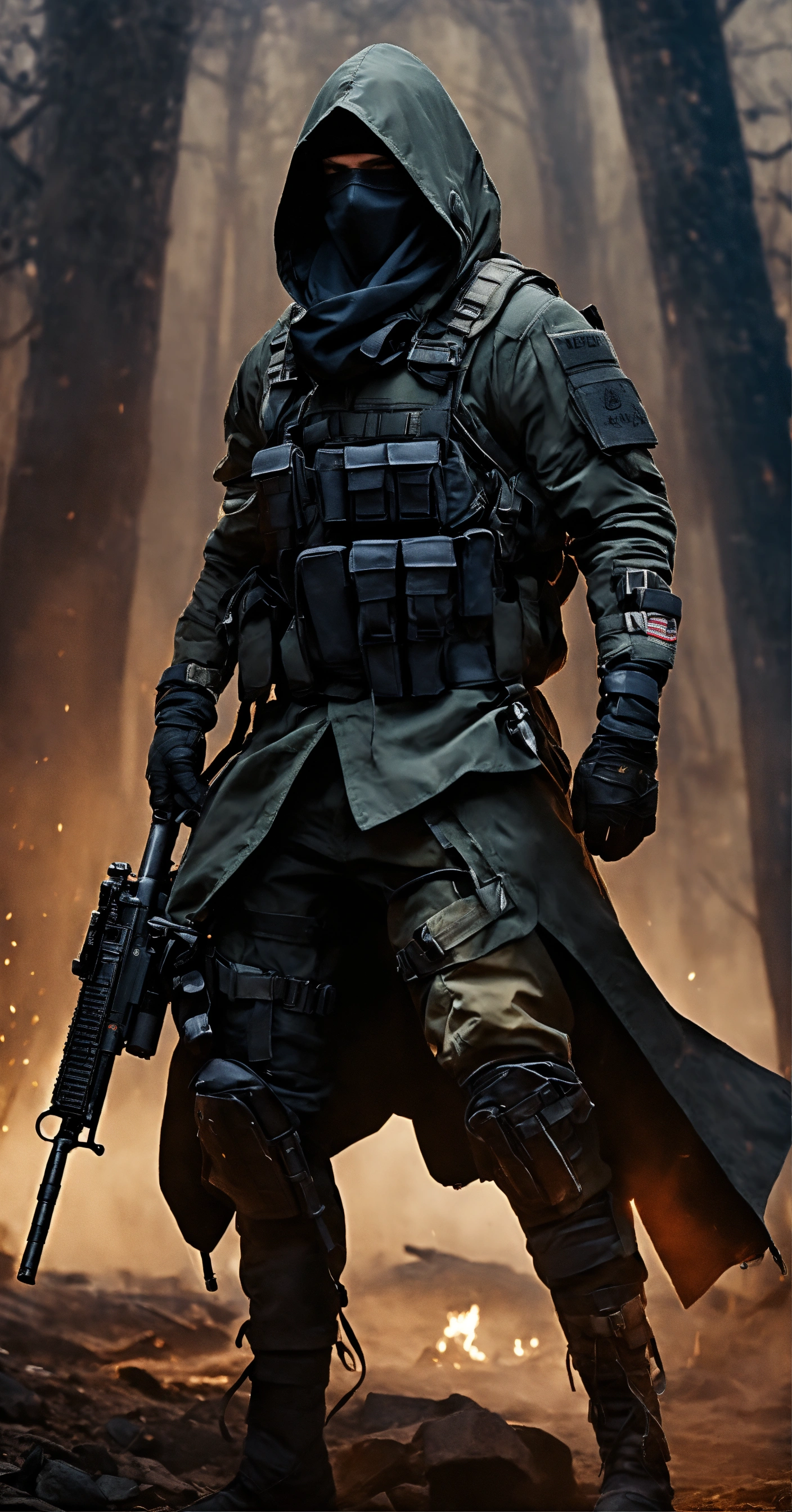 Lexica - Loneley soldier, comando outfit, masked face , full body image ...