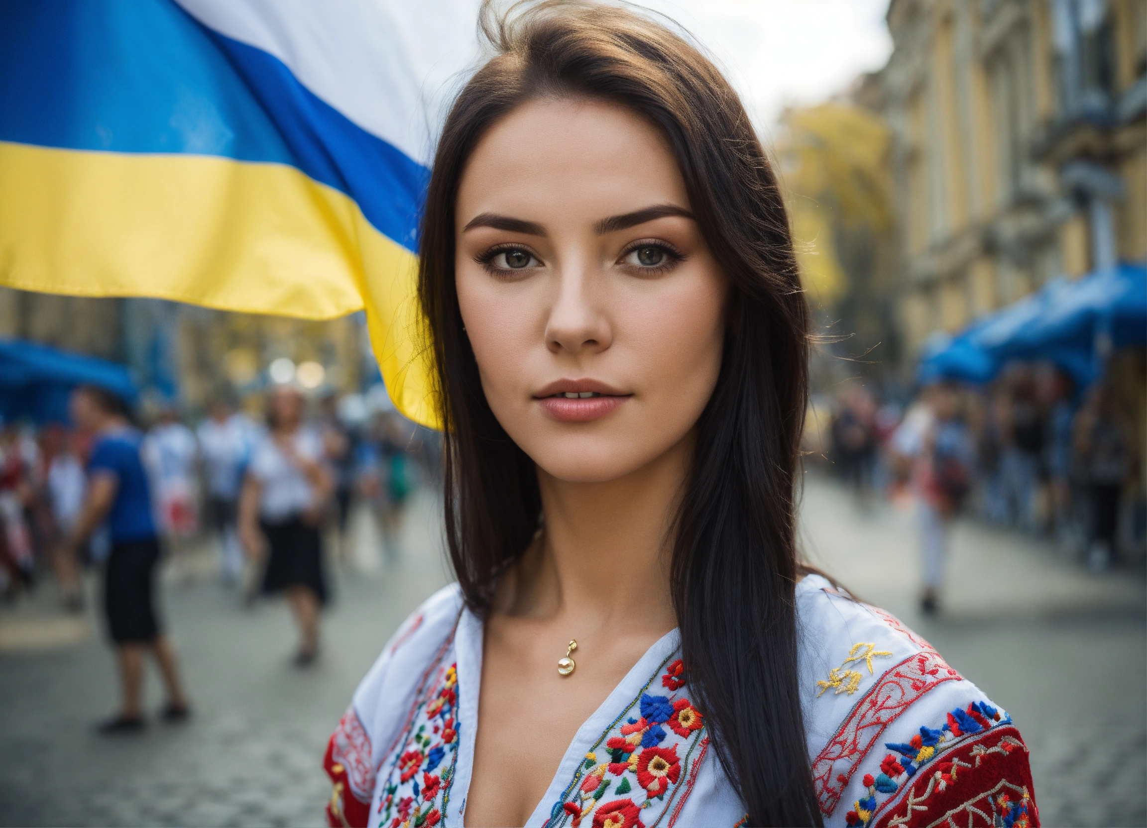 Lexica - Beautiful woman with Ukraine, on street Kiev, without glasses, tourism, black hair,with ...