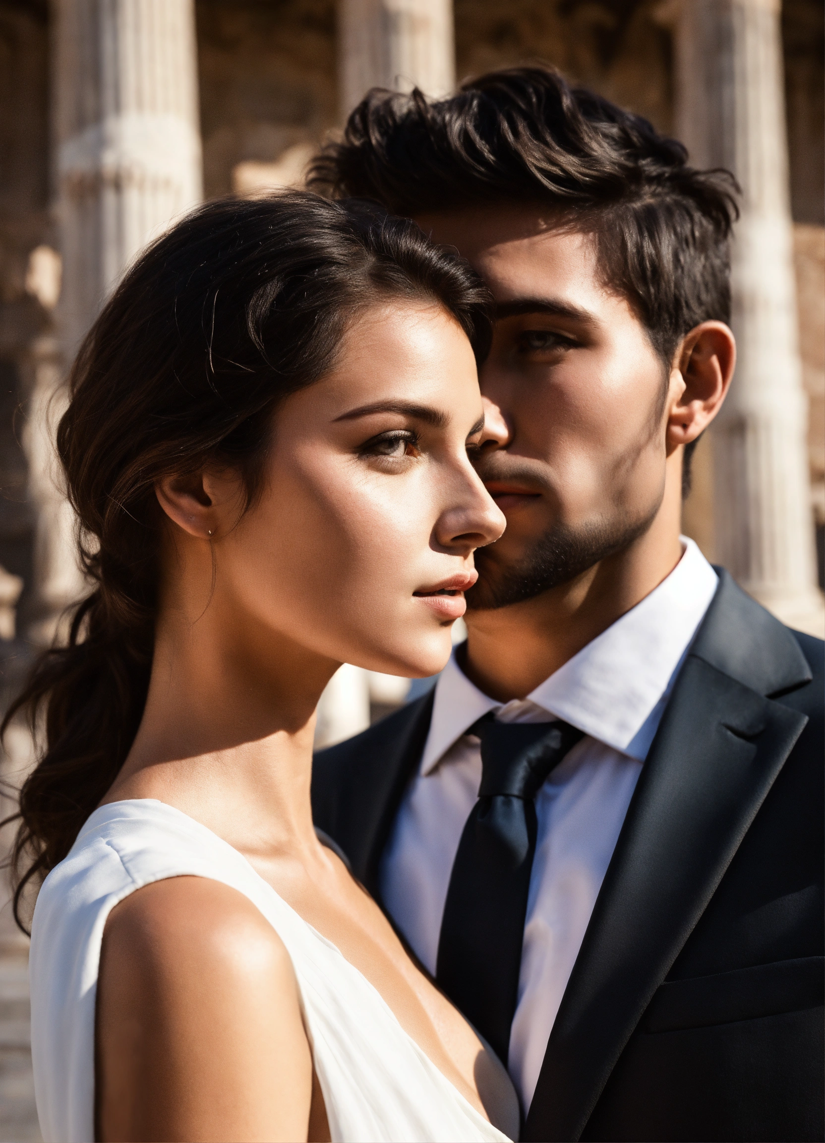 Lexica - Photo of two models, one man in white suit , one women in ...