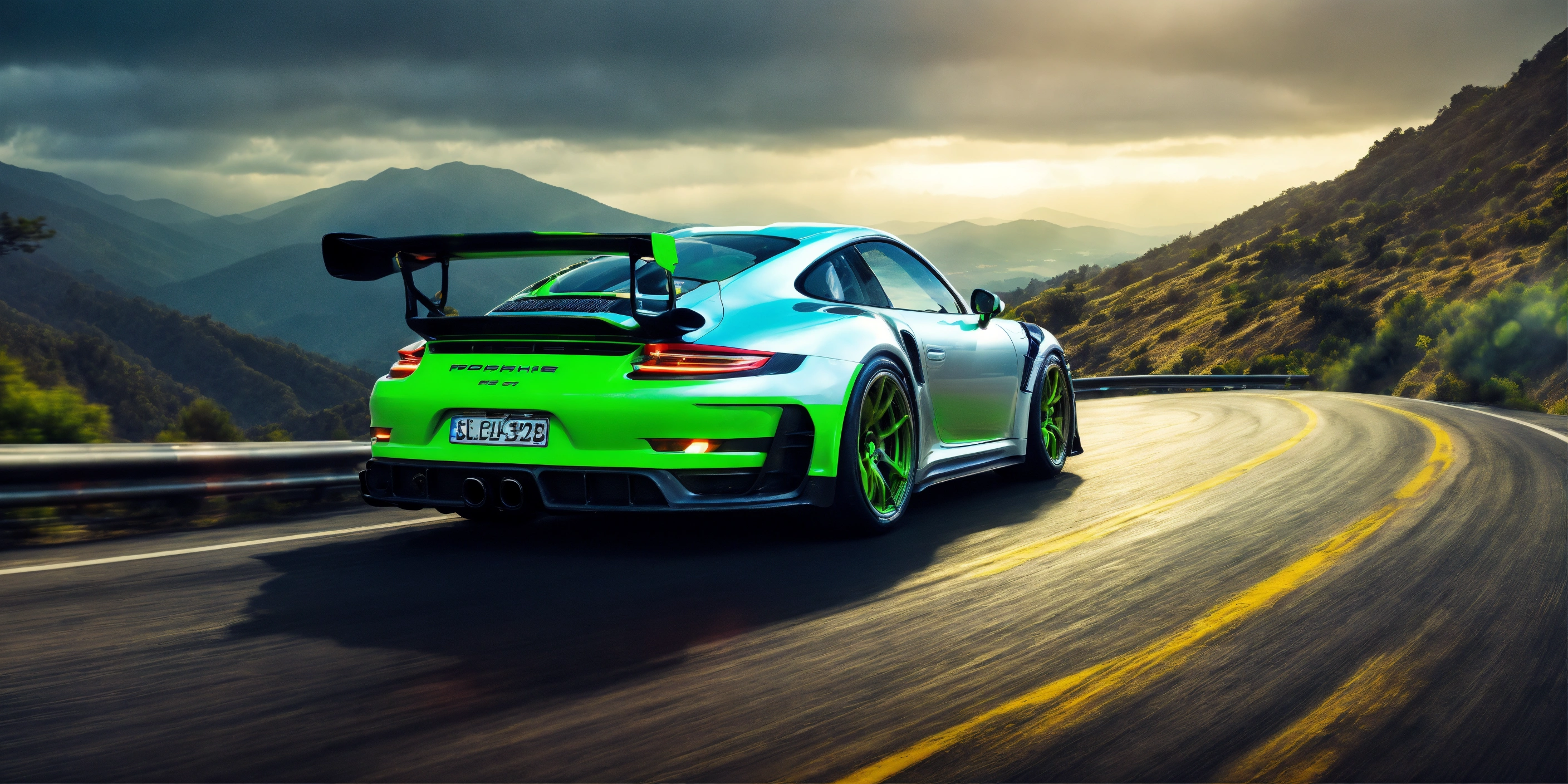 Lexica - Breathtaking silver alpine white with bright neon green racing ...