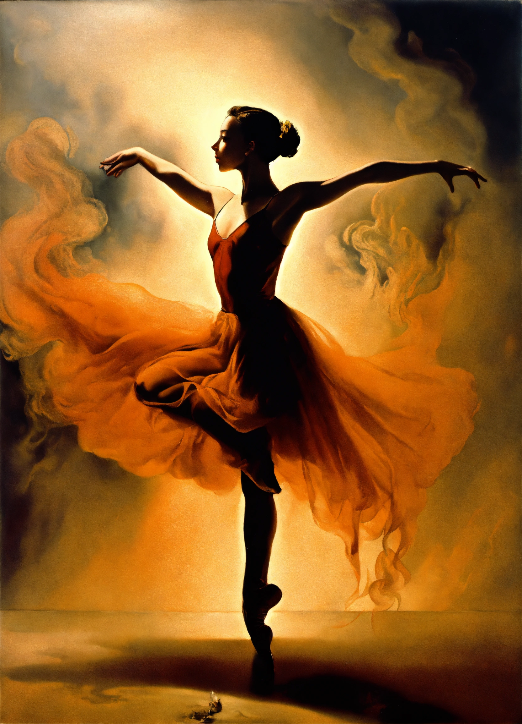 Lexica - A breathtaking oil painting of a ballet dancer, enveloped in ...