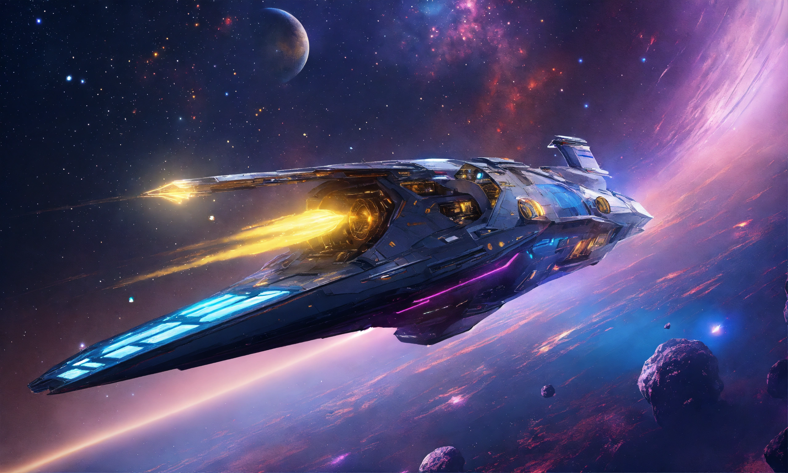 Lexica - A sleek spaceship is about to engage its jump drive, with a ...