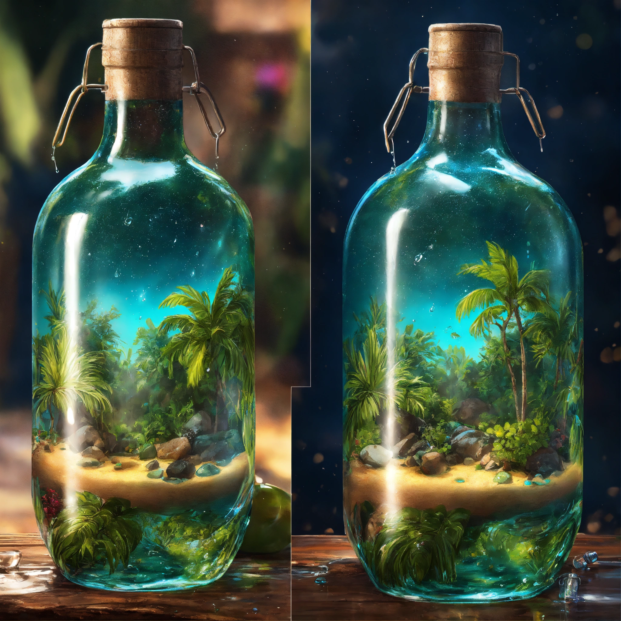 Lexica - Bottle, drops water much,inside the bottle 🌴🌌!! Hyper detailed ...