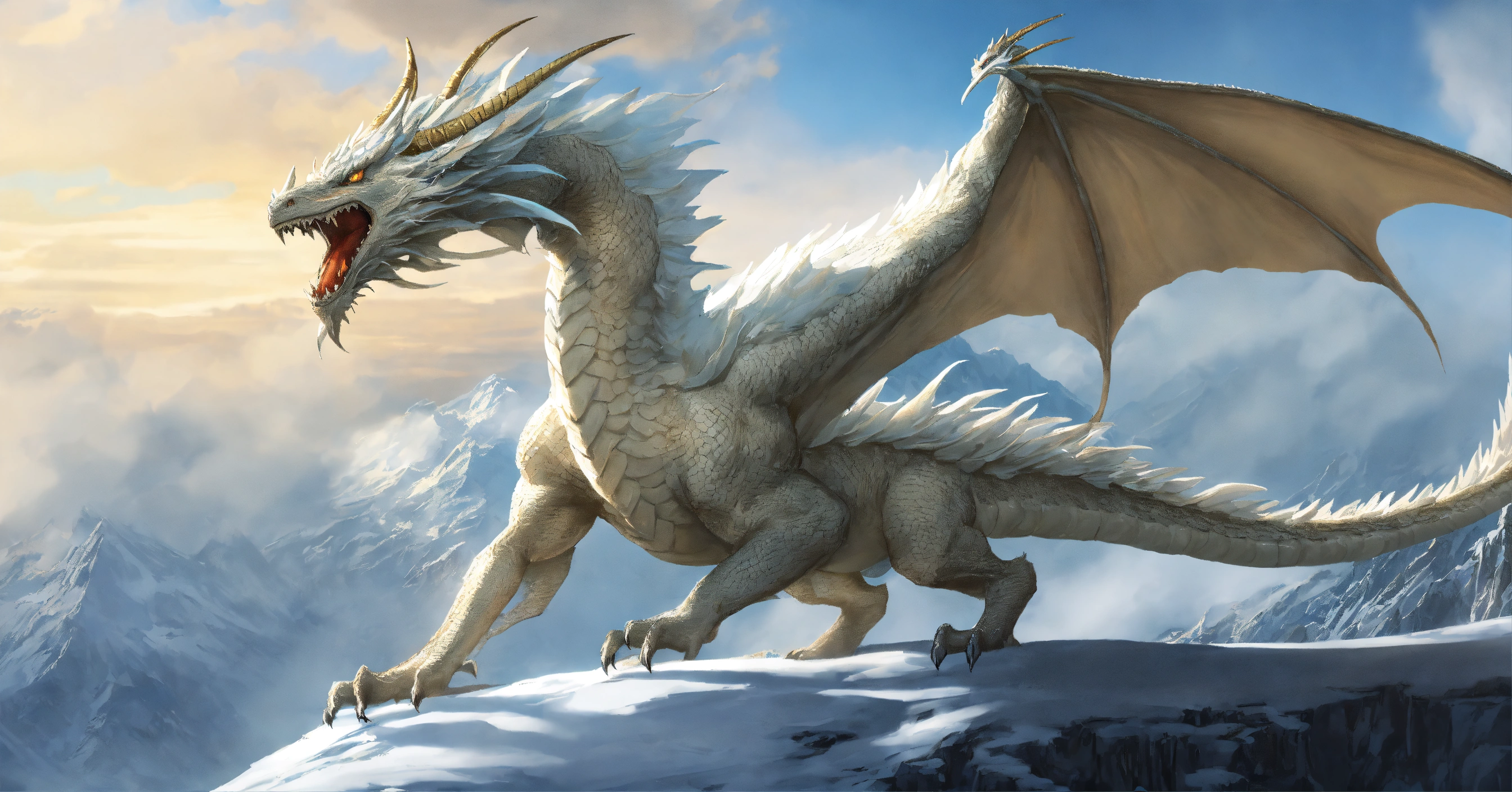 Lexica - Fine art, delicate detail, menacing, angry white dragon that ...