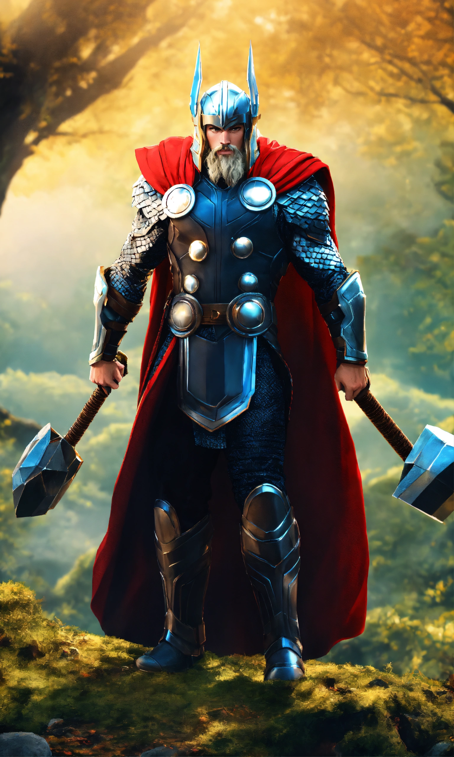 Lexica - 3 Thor standing together, nature background, 2D render