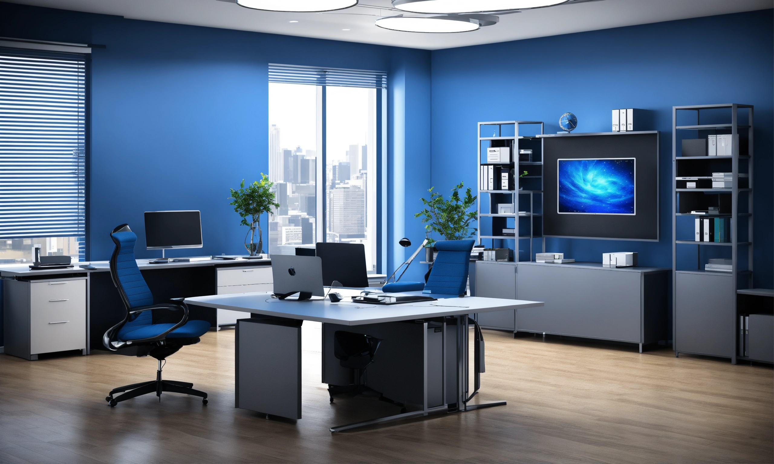 Lexica - Office room in high-tech style. There is a blue computer on ...