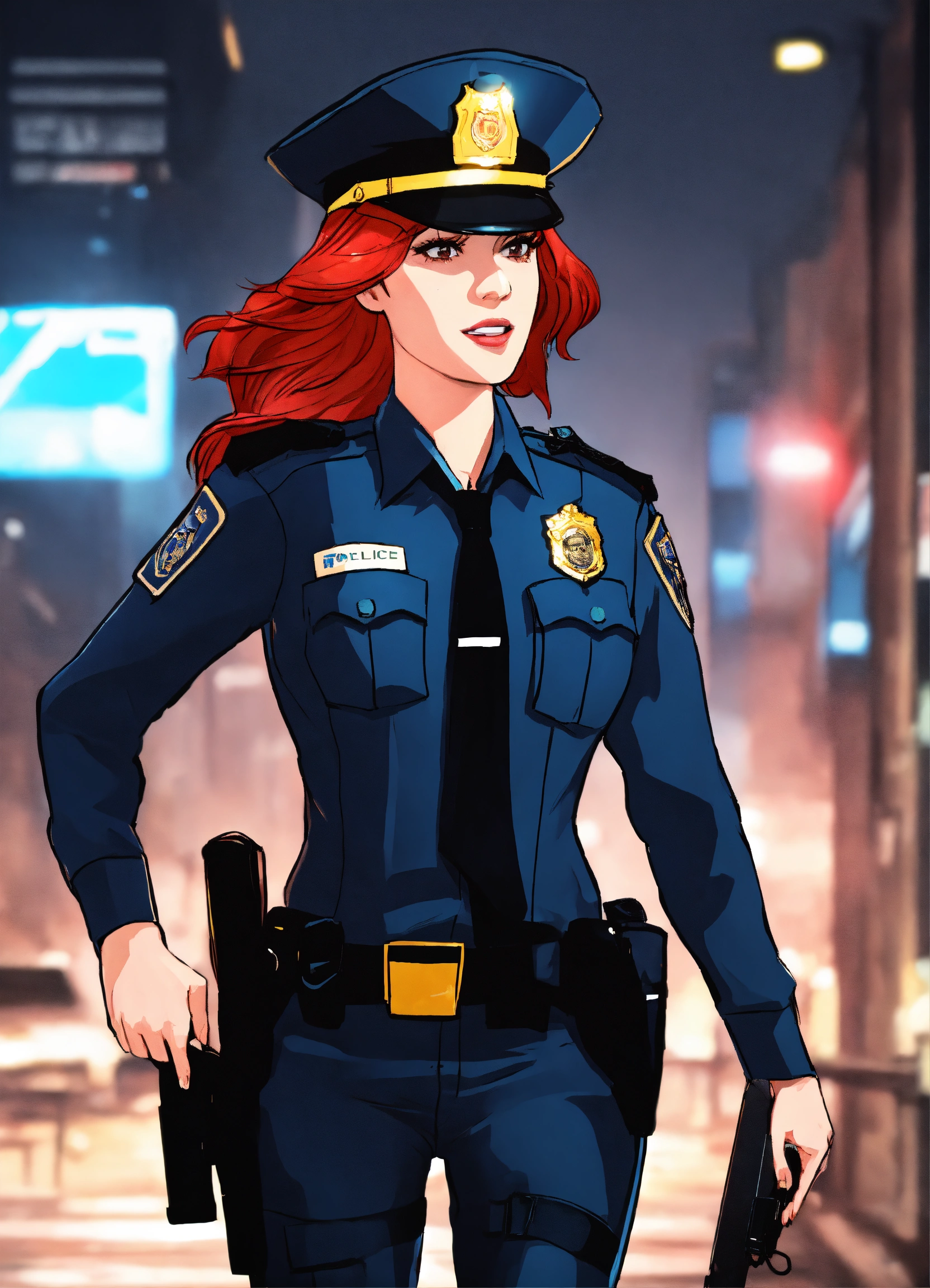 Lexica - Female police officer with red hair, animated