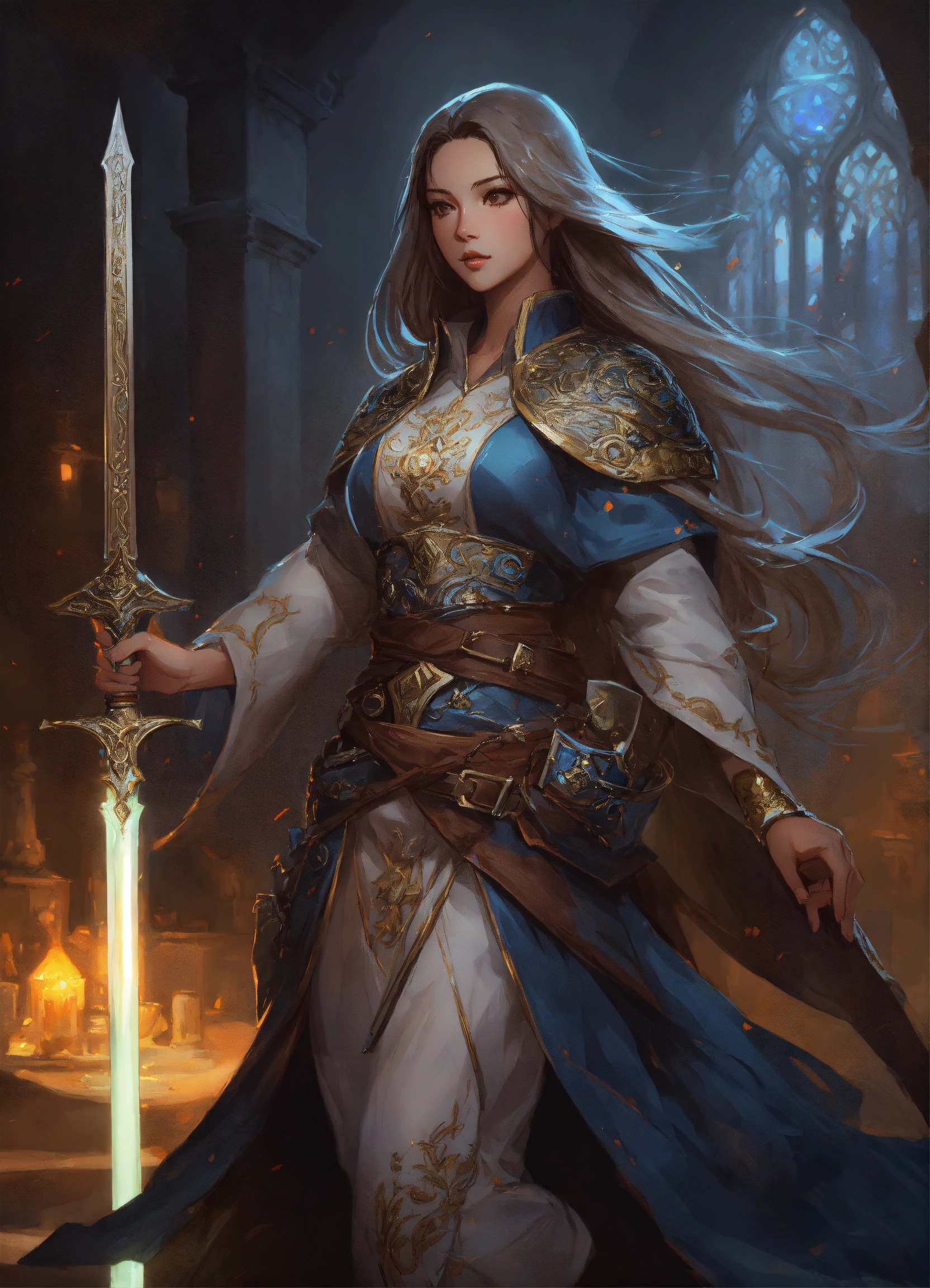 Lexica - Text female cleric in center, dnd, fantasy, holding sword ...