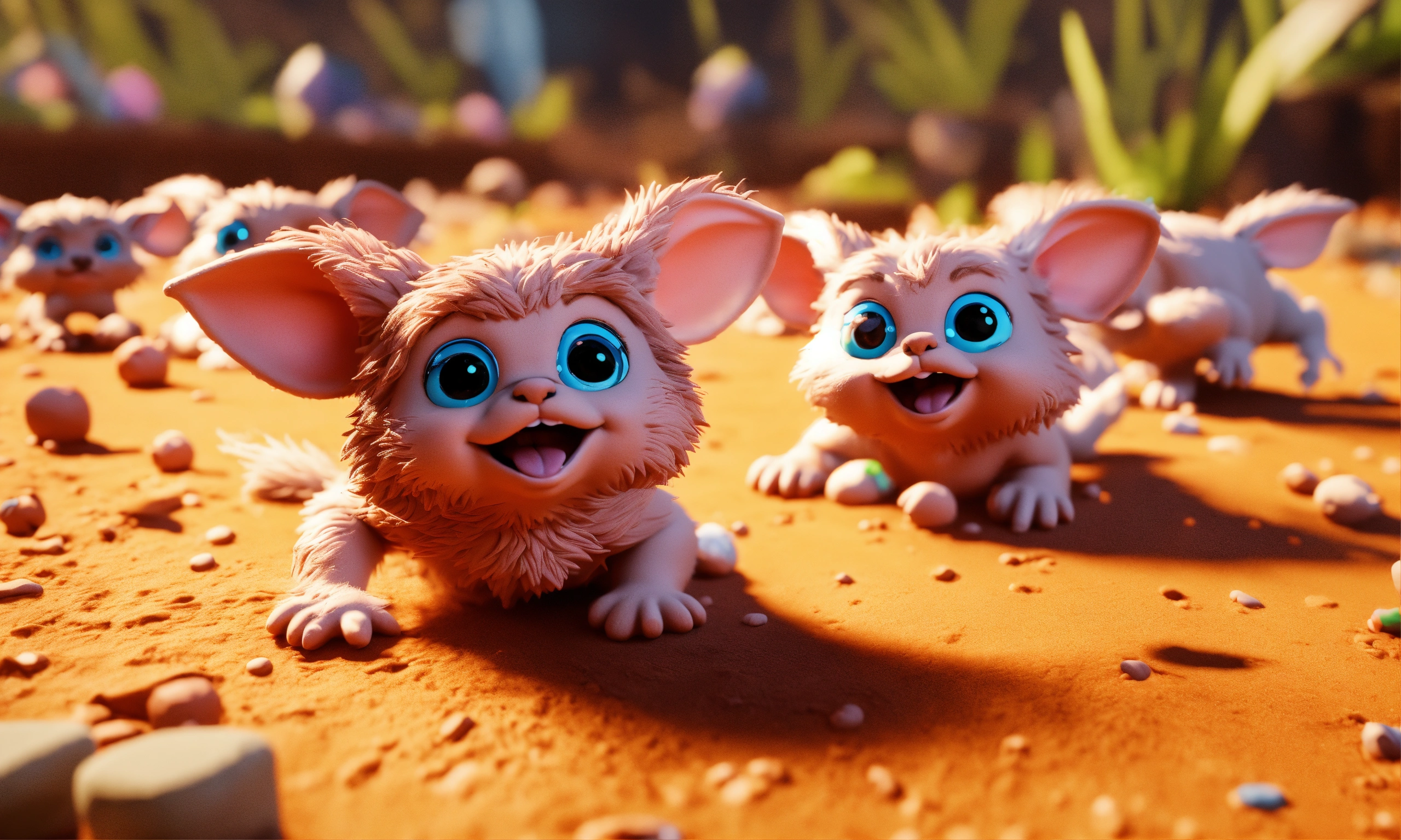 Lexica - 3d effect of cute clay many baby gremlins are running and jump ...