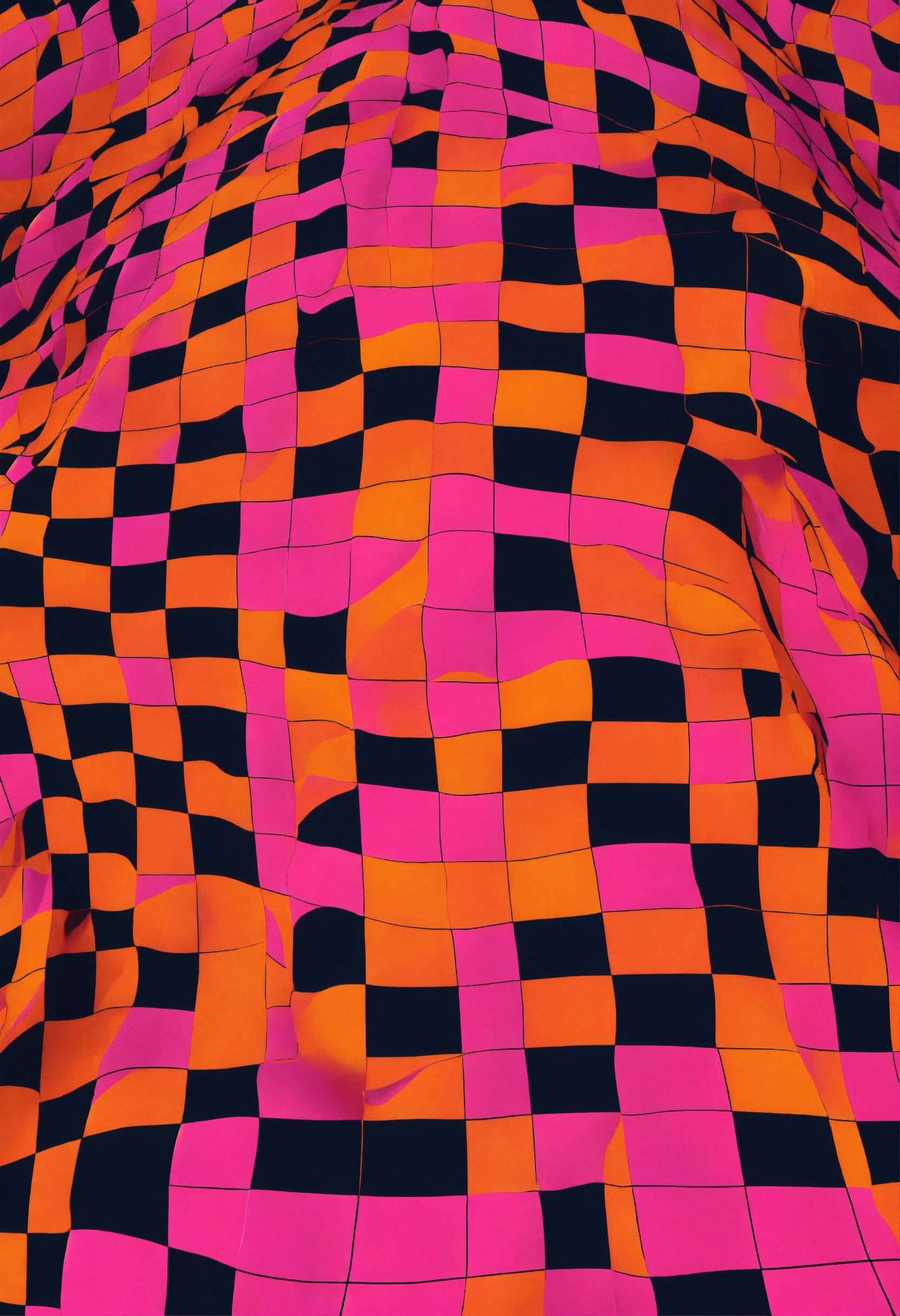 Lexica - Psychedelic, groovy, pink and orange checkered flag geometric pattern, in the style of ...