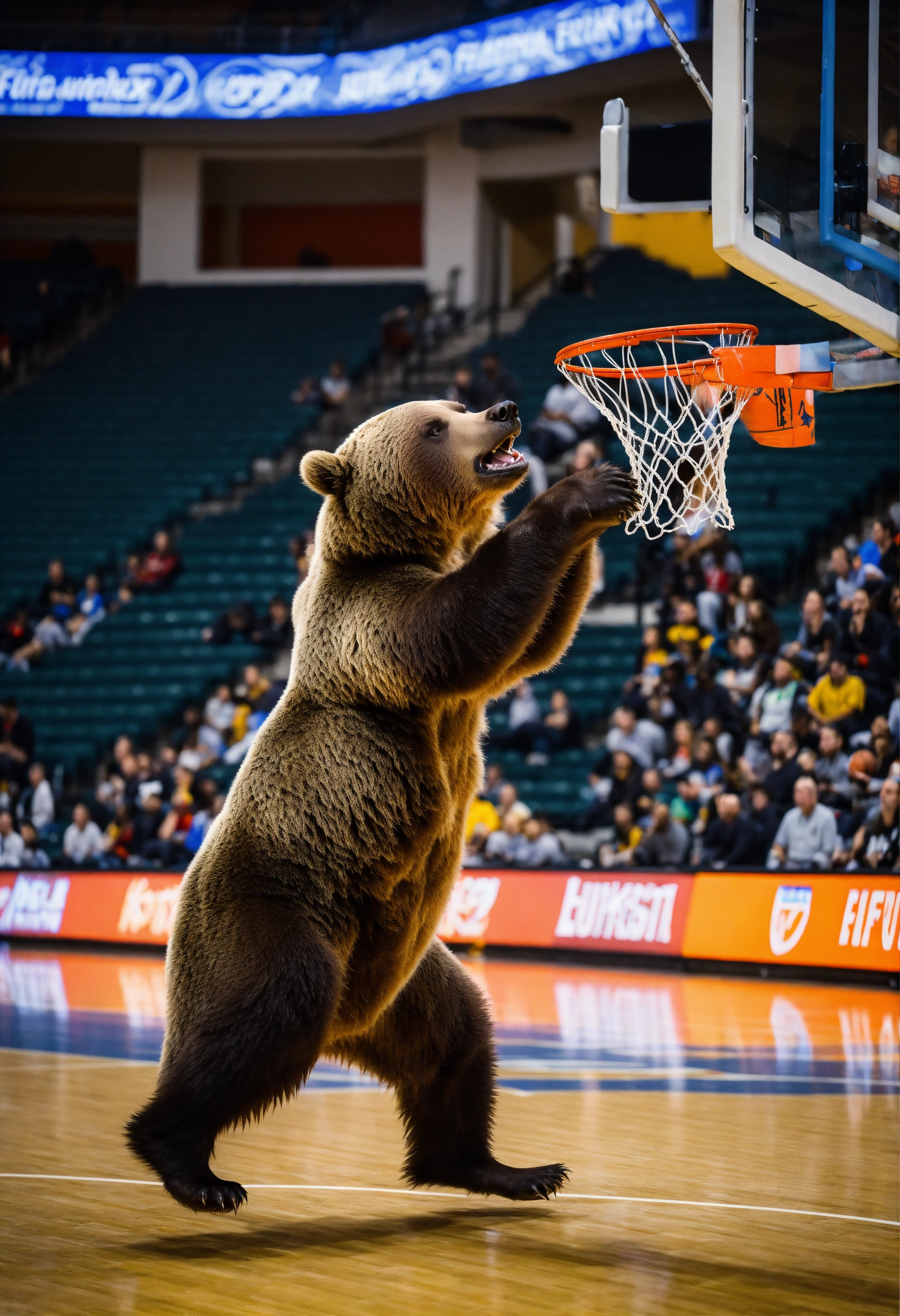 Lexica - Grizzly bear playing basketball, dunking, wearing jersey ...