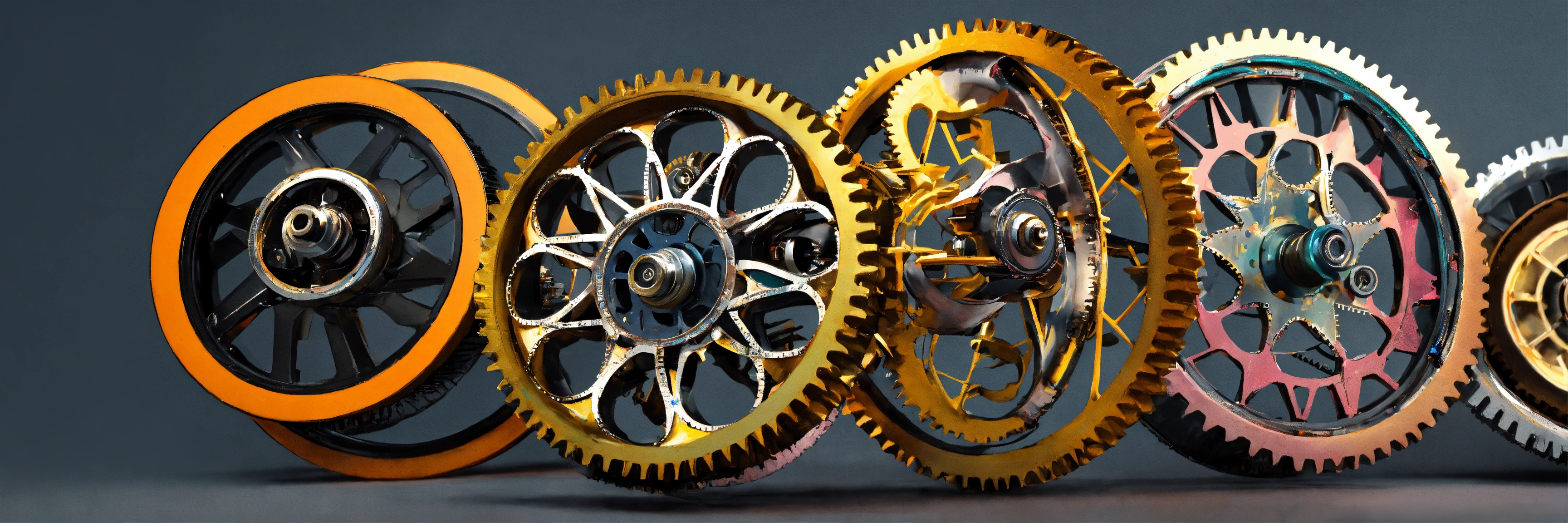 Lexica - 5 plain gear wheels entwined in a rotating mechanism plain ...