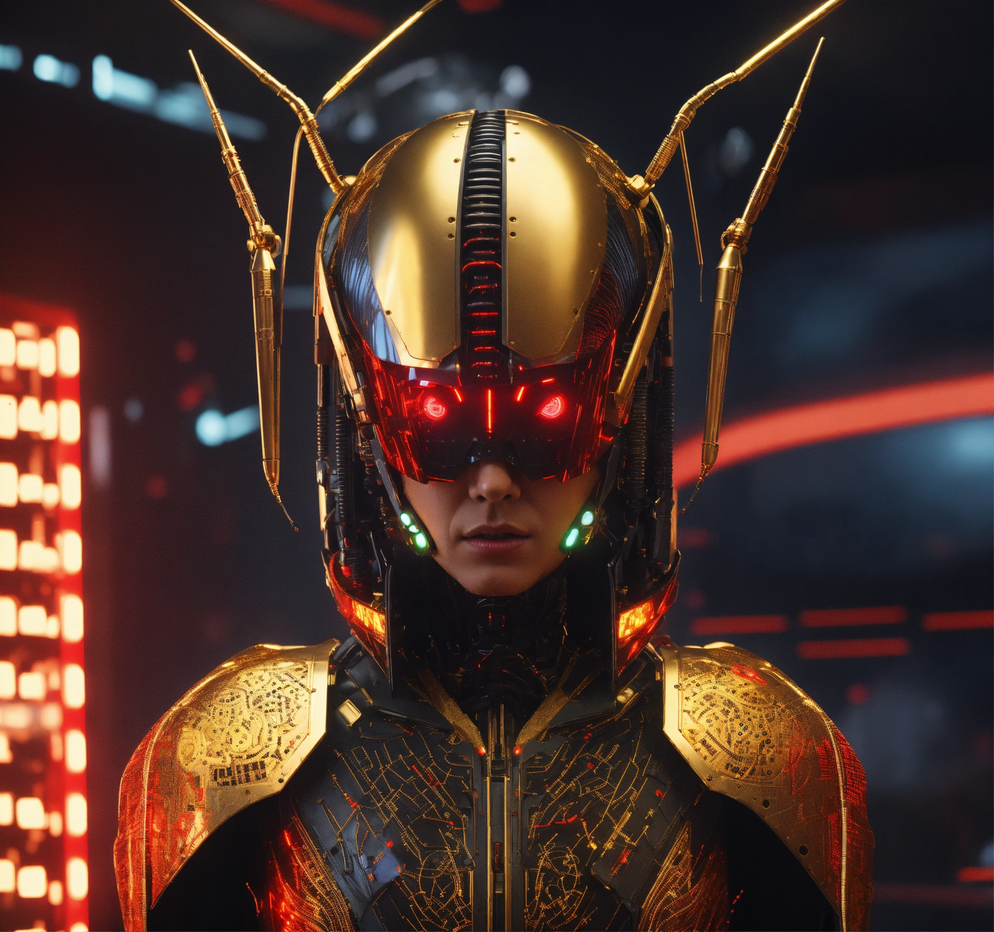 Lexica - Zoom out of standing black cockroach face humanoid with red ...