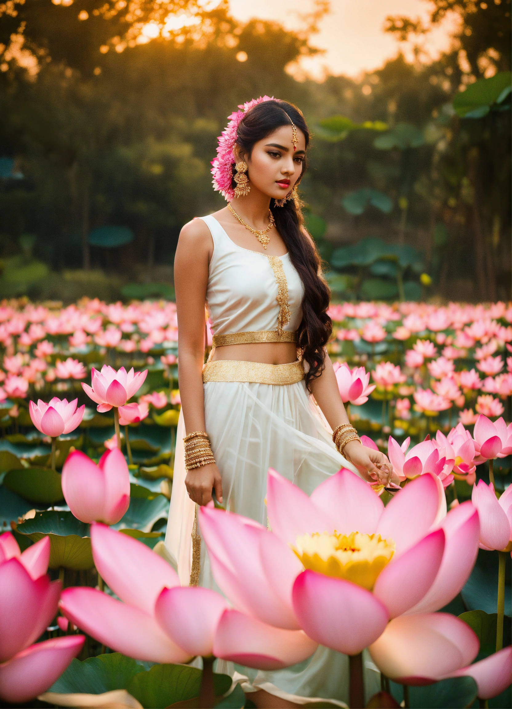 Lexica - A large pink lotus flower surrounded by other golden lotus ...