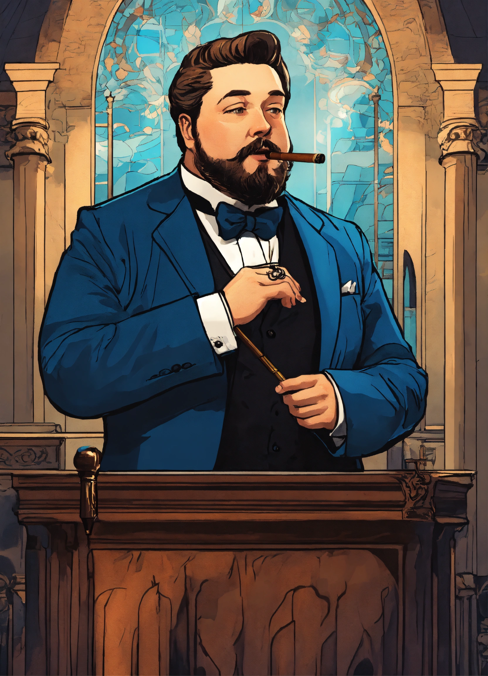Lexica - Charles Spurgeon, cute ink style illustration. He's in blue ...