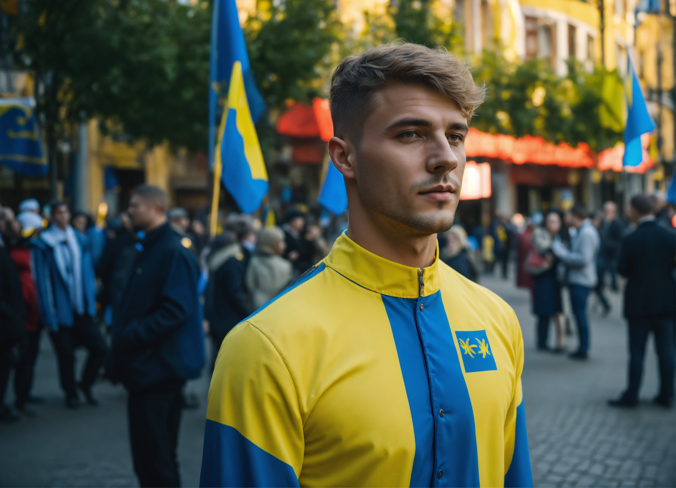 Lexica - High-tech noir beautiful man with Ukraine, on street Kiev ...