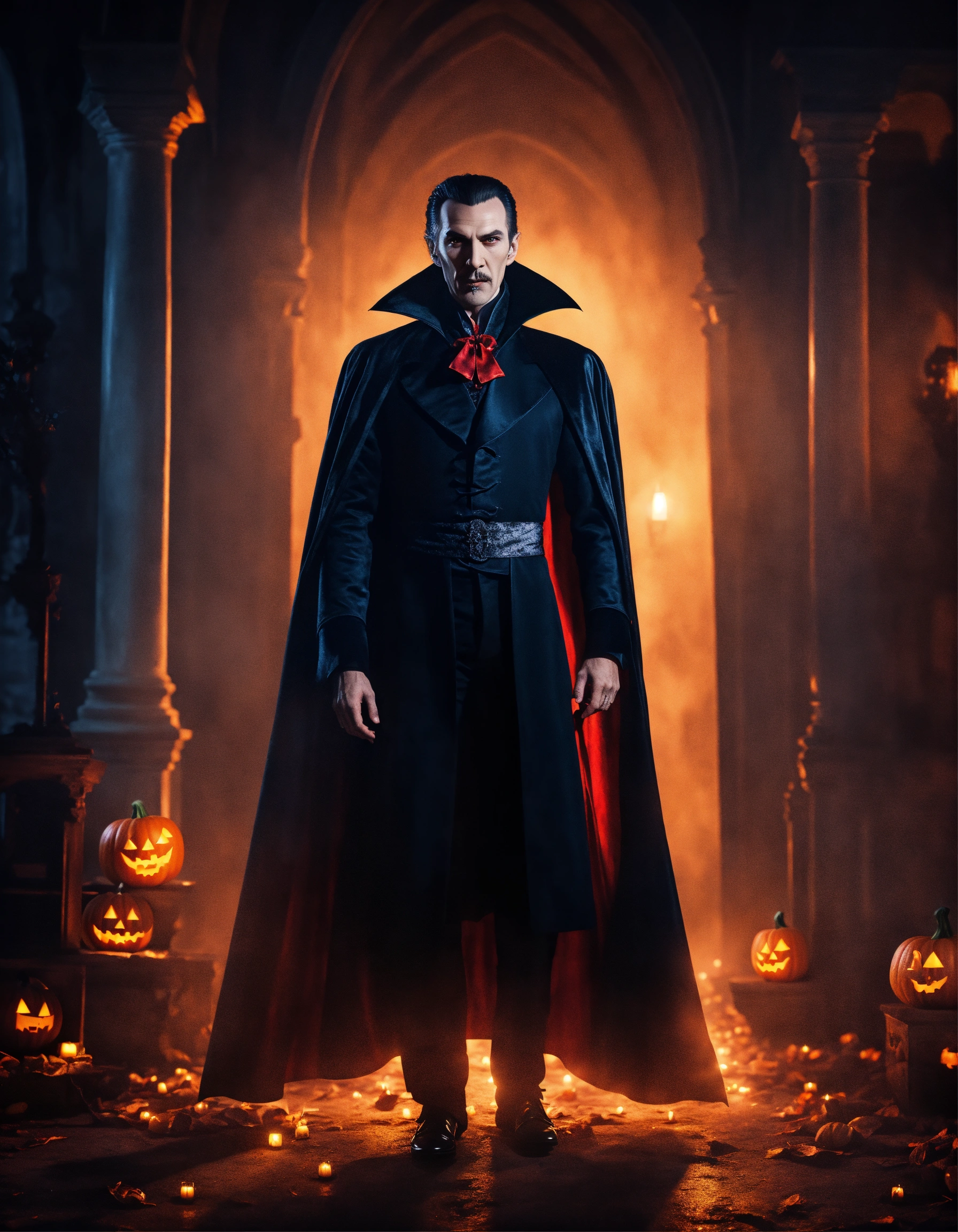 Lexica - Image of Count Dracula, full portrait, Halloween background ...