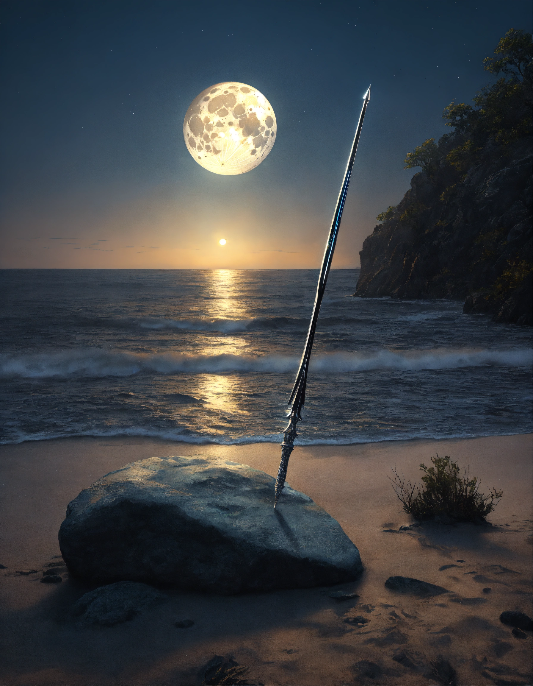 Lexica - 8k, picture of a long lunar-silver spear, very detailed, ultra ...