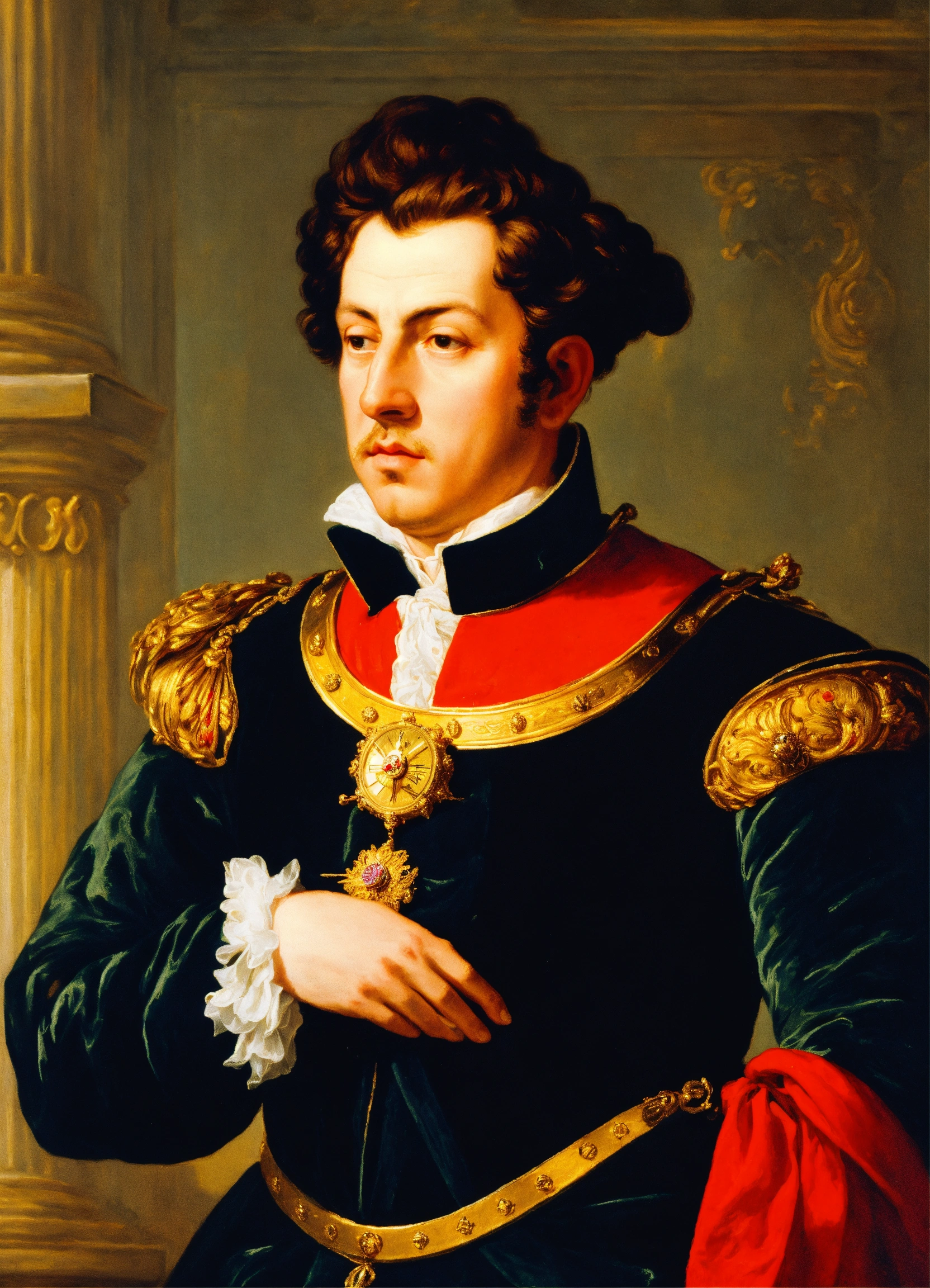 Lexica - King louis the 19th looking at his watch with a scared look on ...