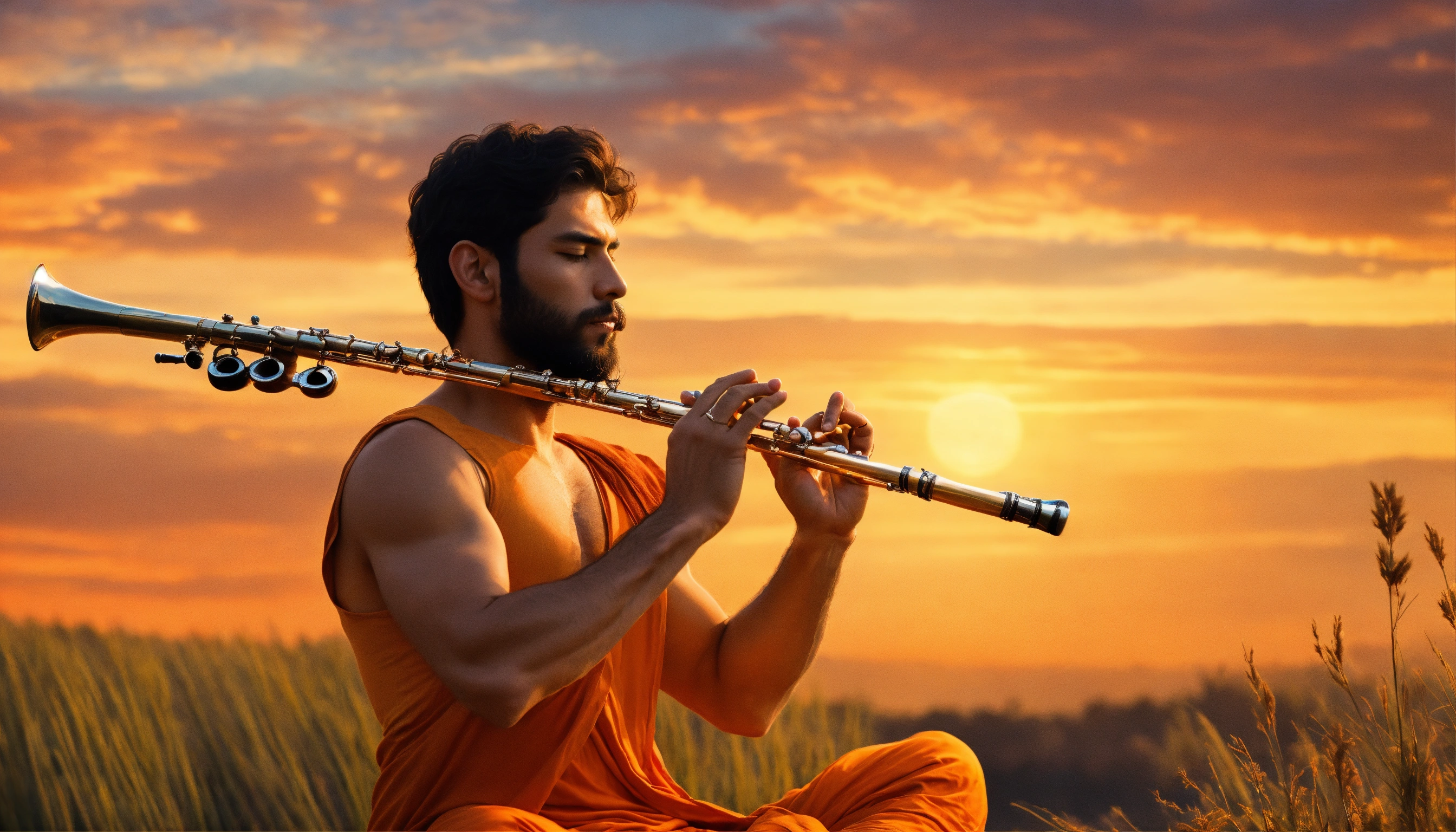 Lexica - Mystic flute meditation, earth tones, bright orange sunset ...