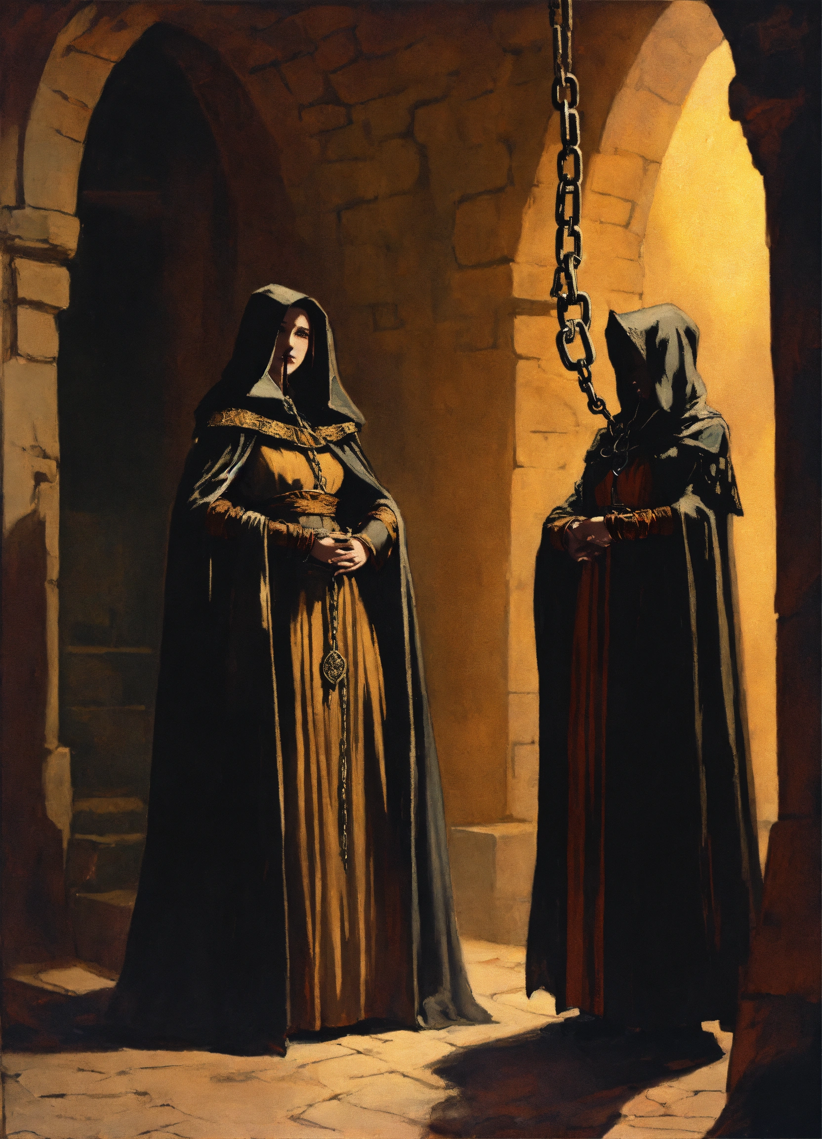 Lexica - Demon Priestesses, shackled in dungeon, tight cloaks ...